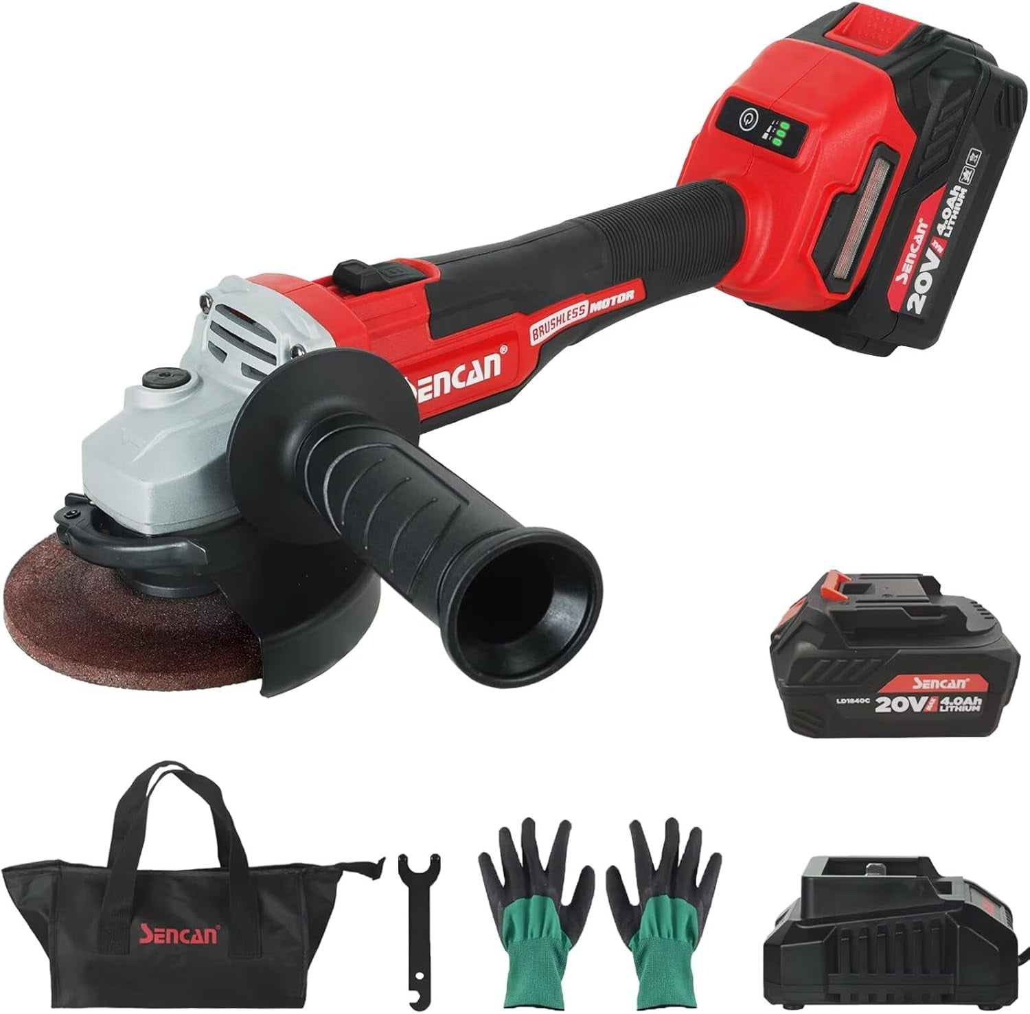 Cordless Angle Grinder, 20V Power Grinder with 4.0 Ah Battery, 9500 RPM ...