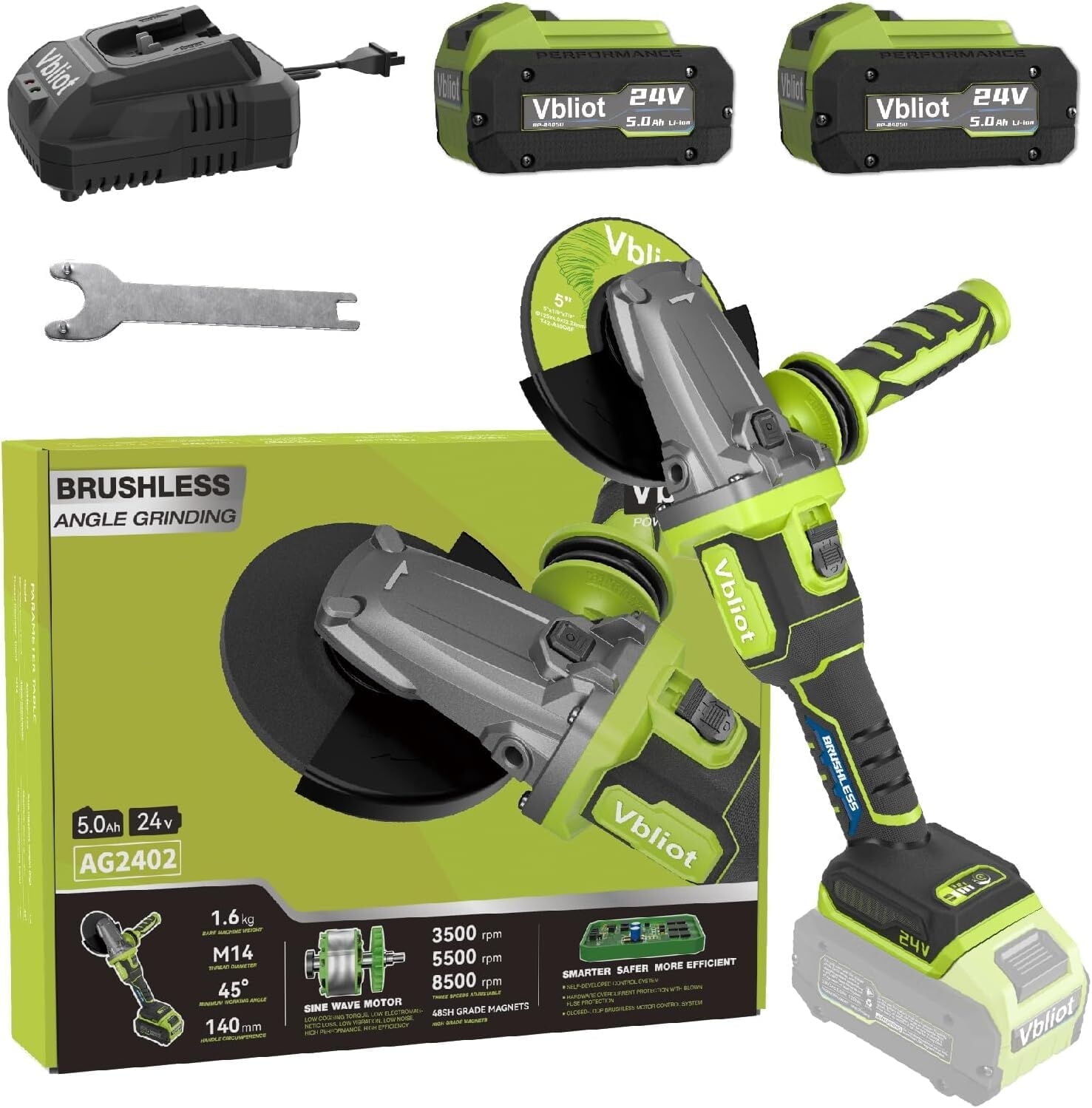 Cordless Angle Grinder 24V, Brushless Power Grinder Tool with 5Ah ...