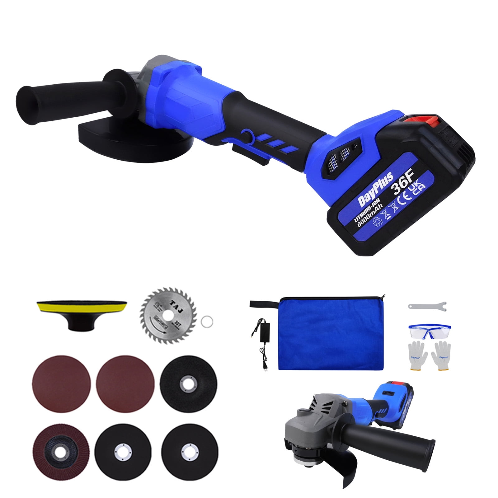 Cordless Angle Grinder 4.5 Inch, 10000 RPM, with 3000mAh Battery ...