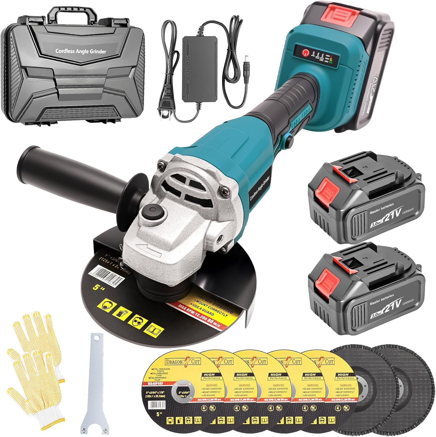 Cordless Angle Tool, Power Angle Grinders with 2 * 4.0ah , 8500 RPM Brushless Power 4-1/2-Inch ...