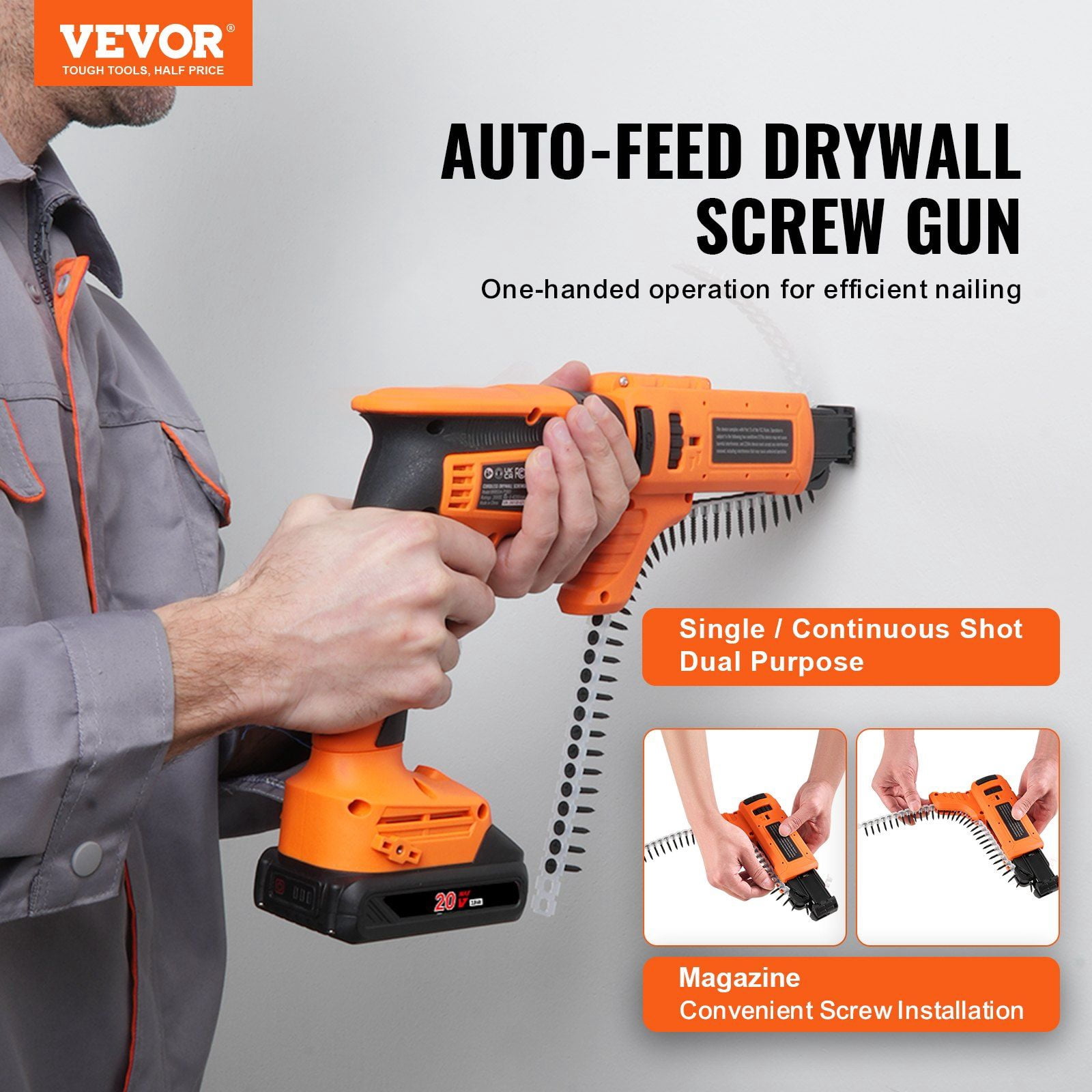 Cordless Auto-Feed Drywall Screw Gun, 20V Max, 4200RPM Brushless ...