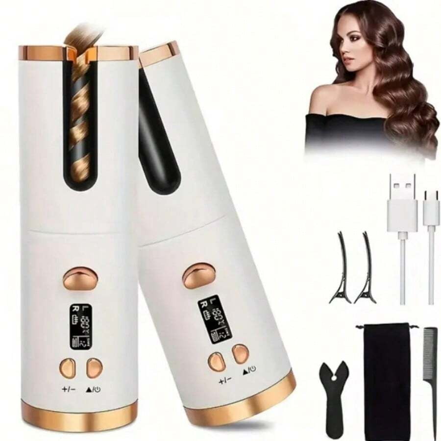 Cordless Automatic Hair Curler, Ceramic Roller Curling Iron With LCD ...