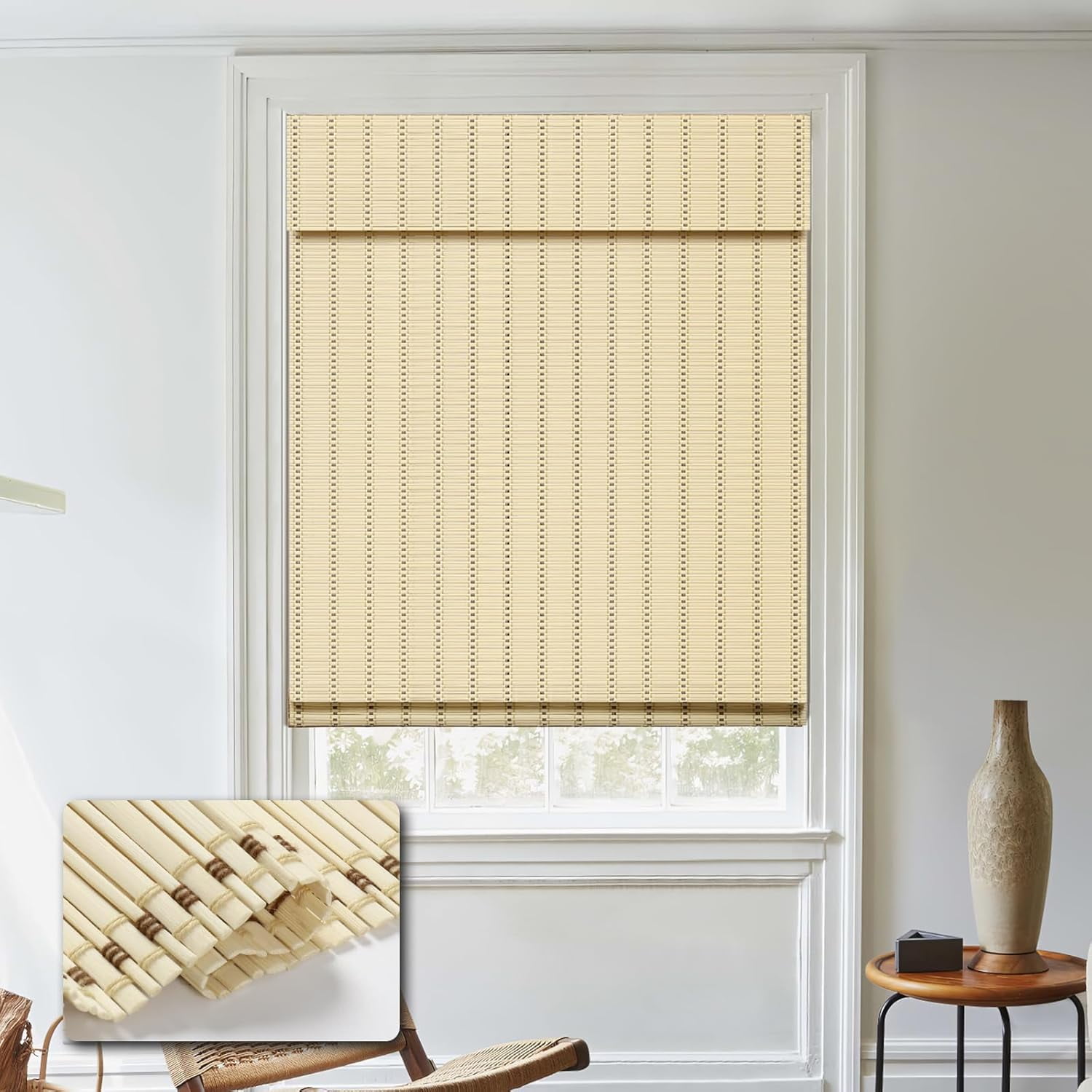 Cordless Bamboo Roman Shades, Light Filtering Bamboo Blinds Shades for ...