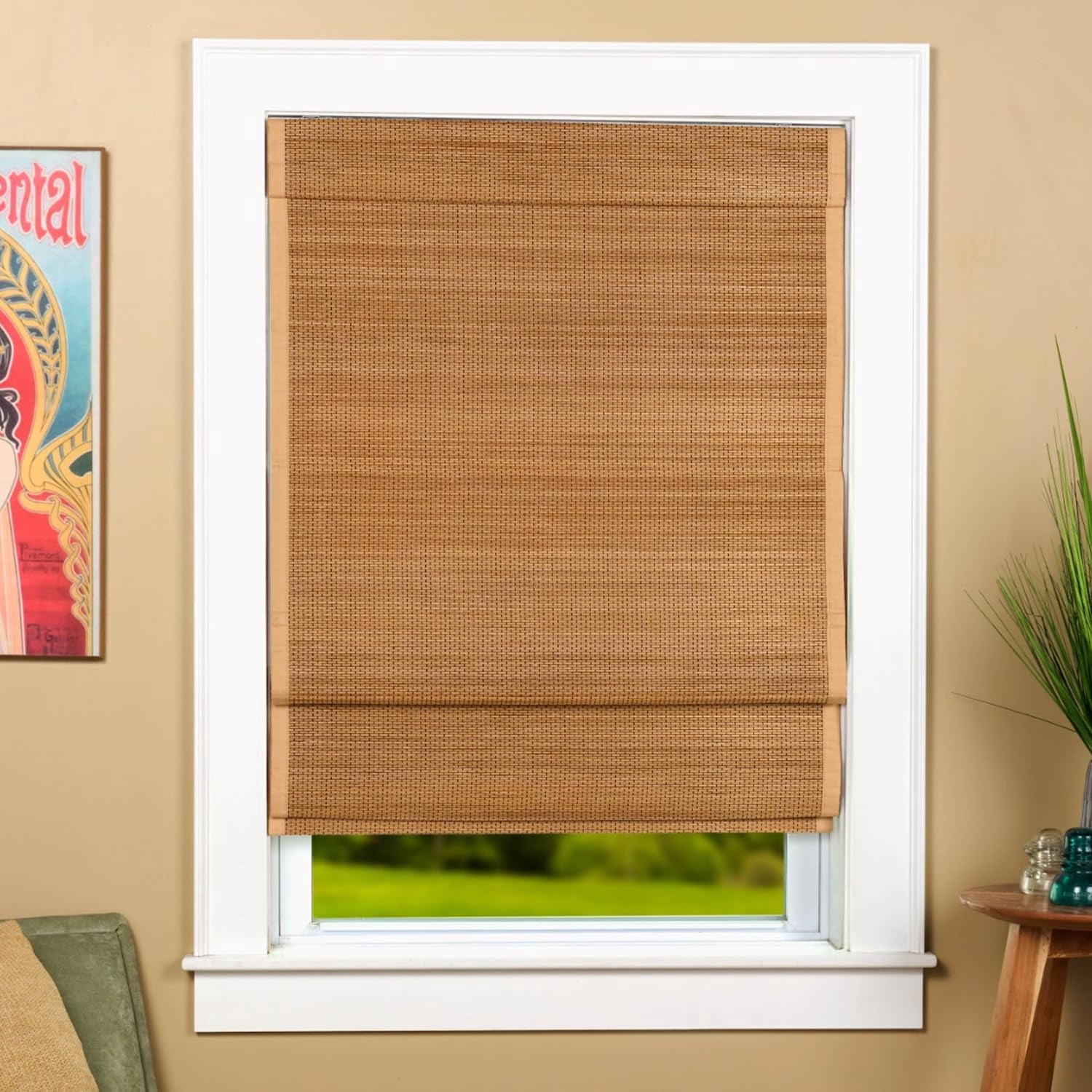 Cordless Bamboo Roman Shades Thermal Backed Insulated Room Darkening ...