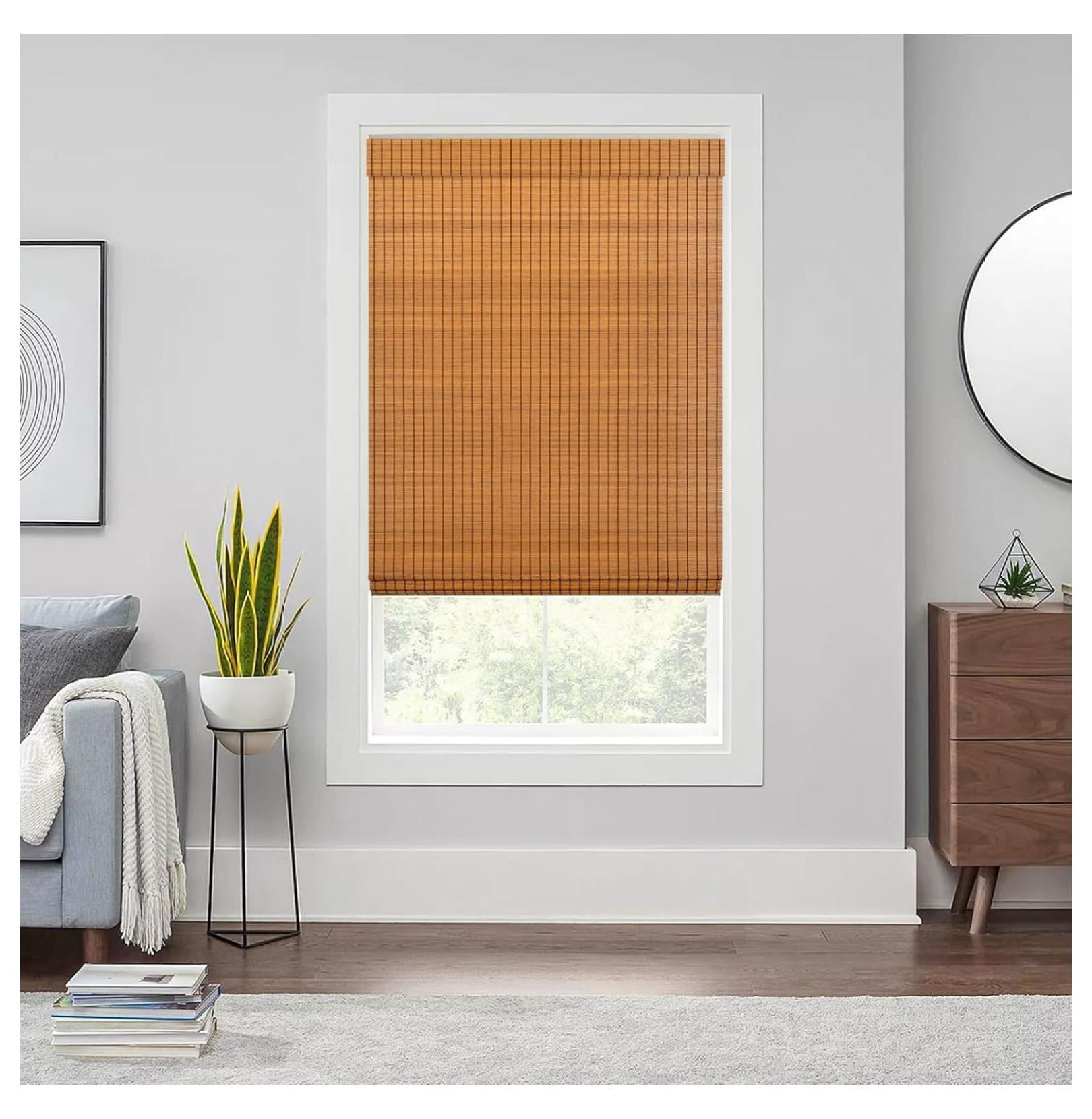 Cordless Bamboo Shade Blind for Inside/Outside Mount, Light Filtering ...