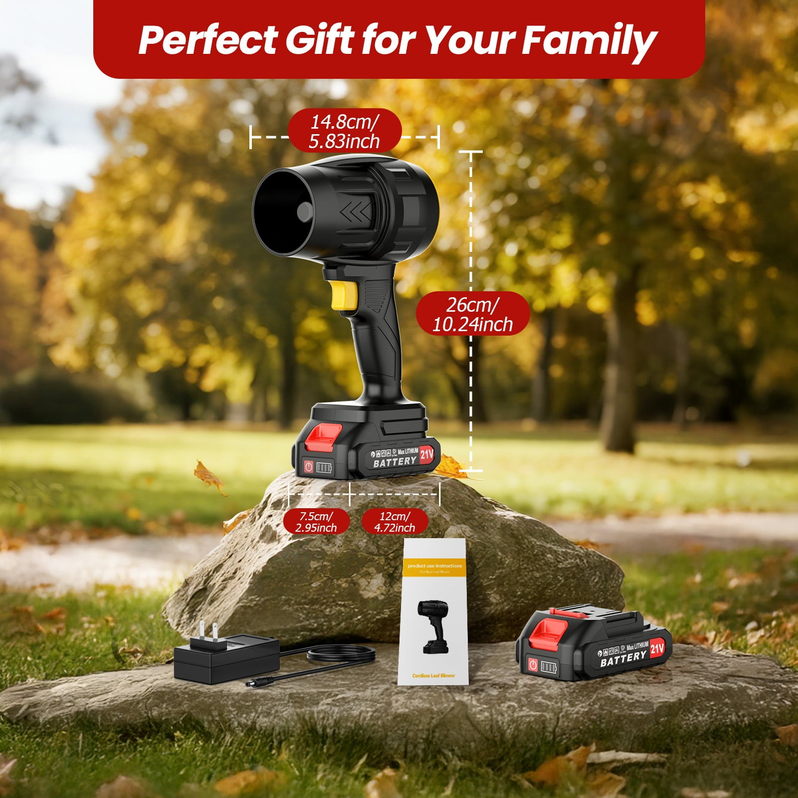 Cordless Blower, 40, 000 RPM Electric Rechargeable Leaf Blower, 21 Volt ...