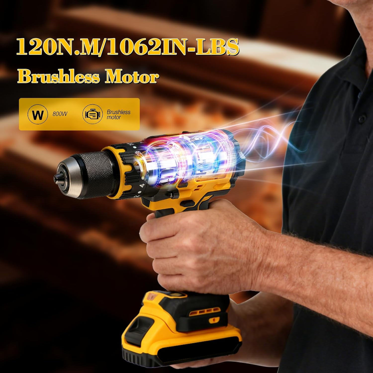 Cordless Brushless Hammer Drill, Compatible with DeWalt 20V Battery (No ...