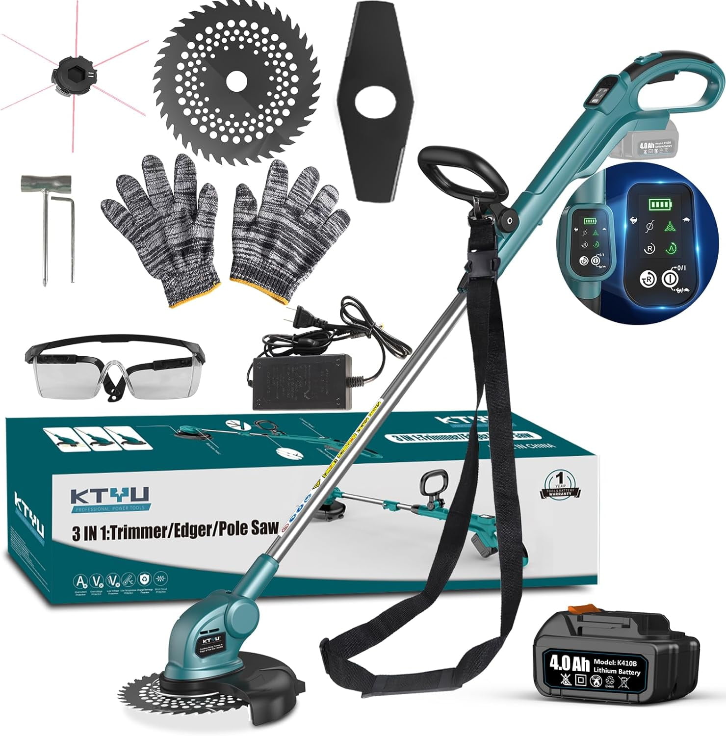 Cordless Brushless Weed Wacker,4000mAh 21V Battery Powered Weed Eater ...