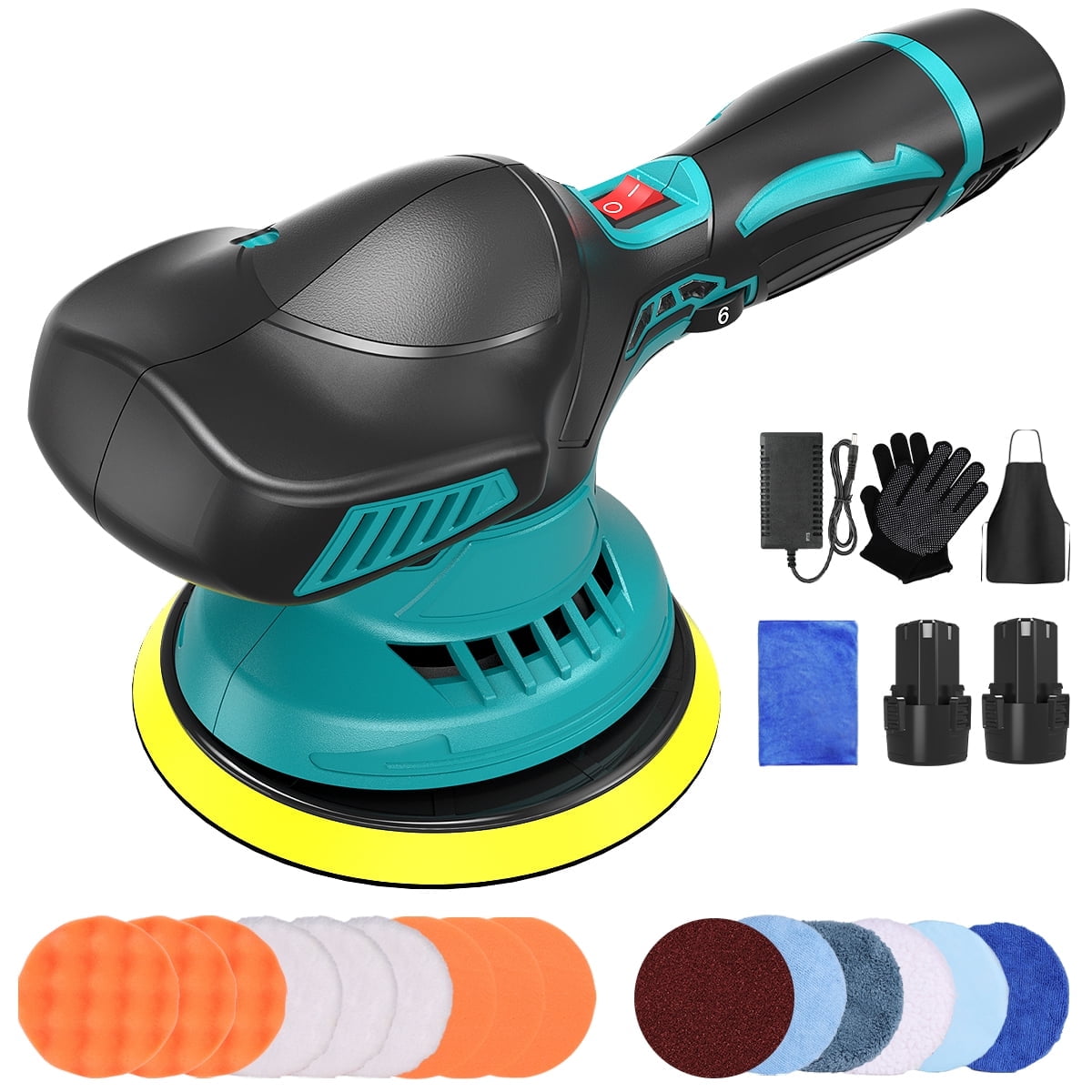 6 Inch Cordless Car Buffer Polisher Kit, Portable Rotary Buffer Waxer ...