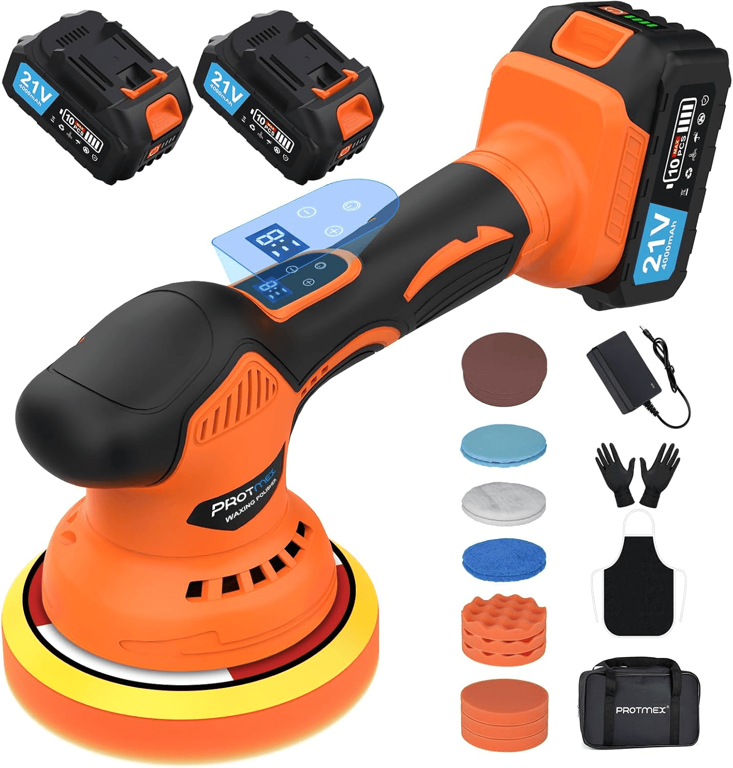 Cordless Car Buffer Polisher, Car Polishing Kit with 21V 2 X 4.0Ah Batteries, Orbital Eccentric ...