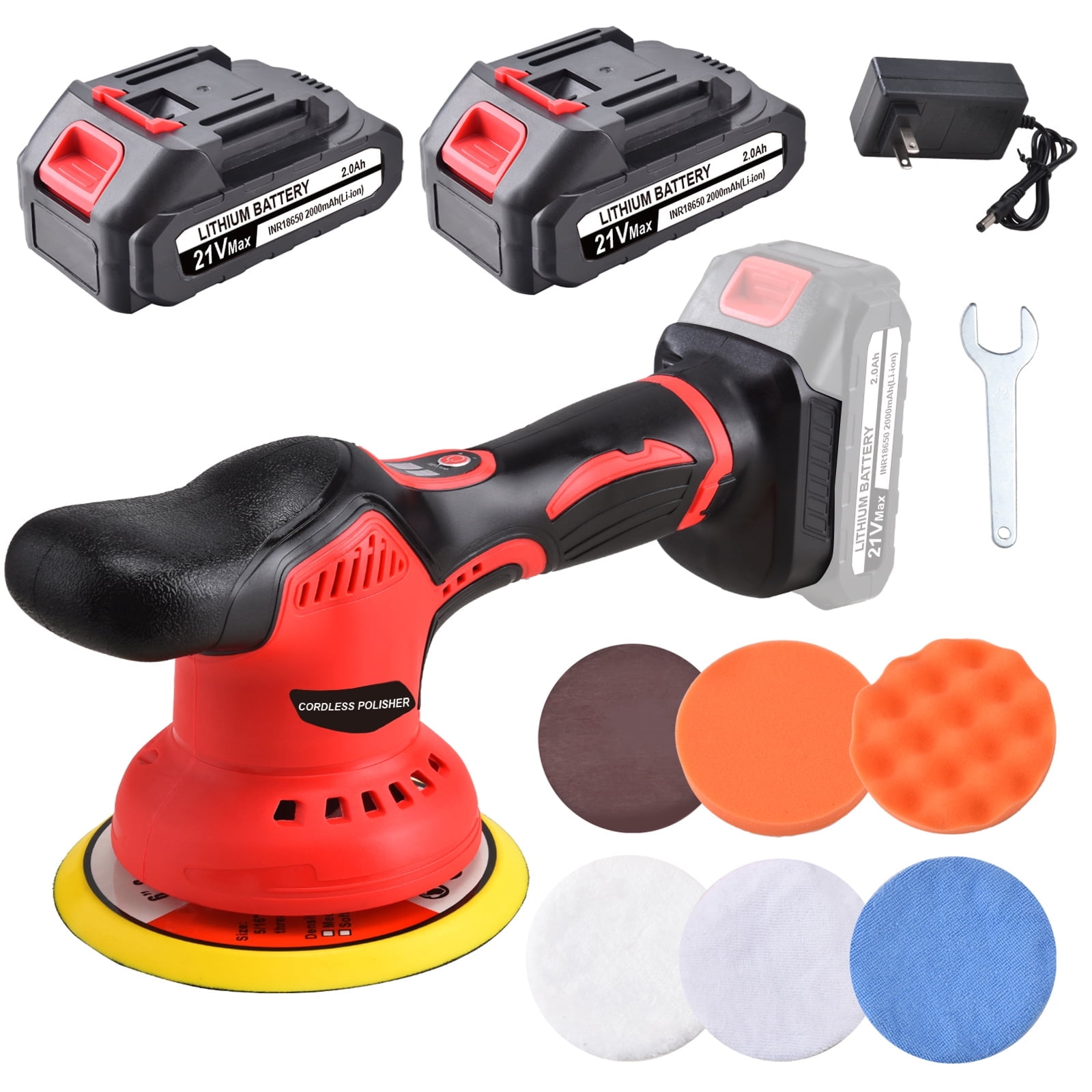 Cordless Car Buffer Polisher kit with 2x2000mAh 21V Batteries, 6 Inch ...
