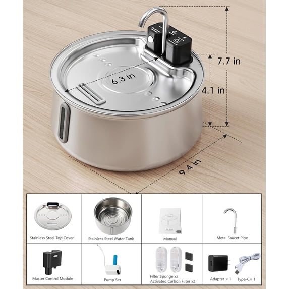 Cordless Cat Water Fountain - 4L/135oz Automatic Pet Water Dispenser ...