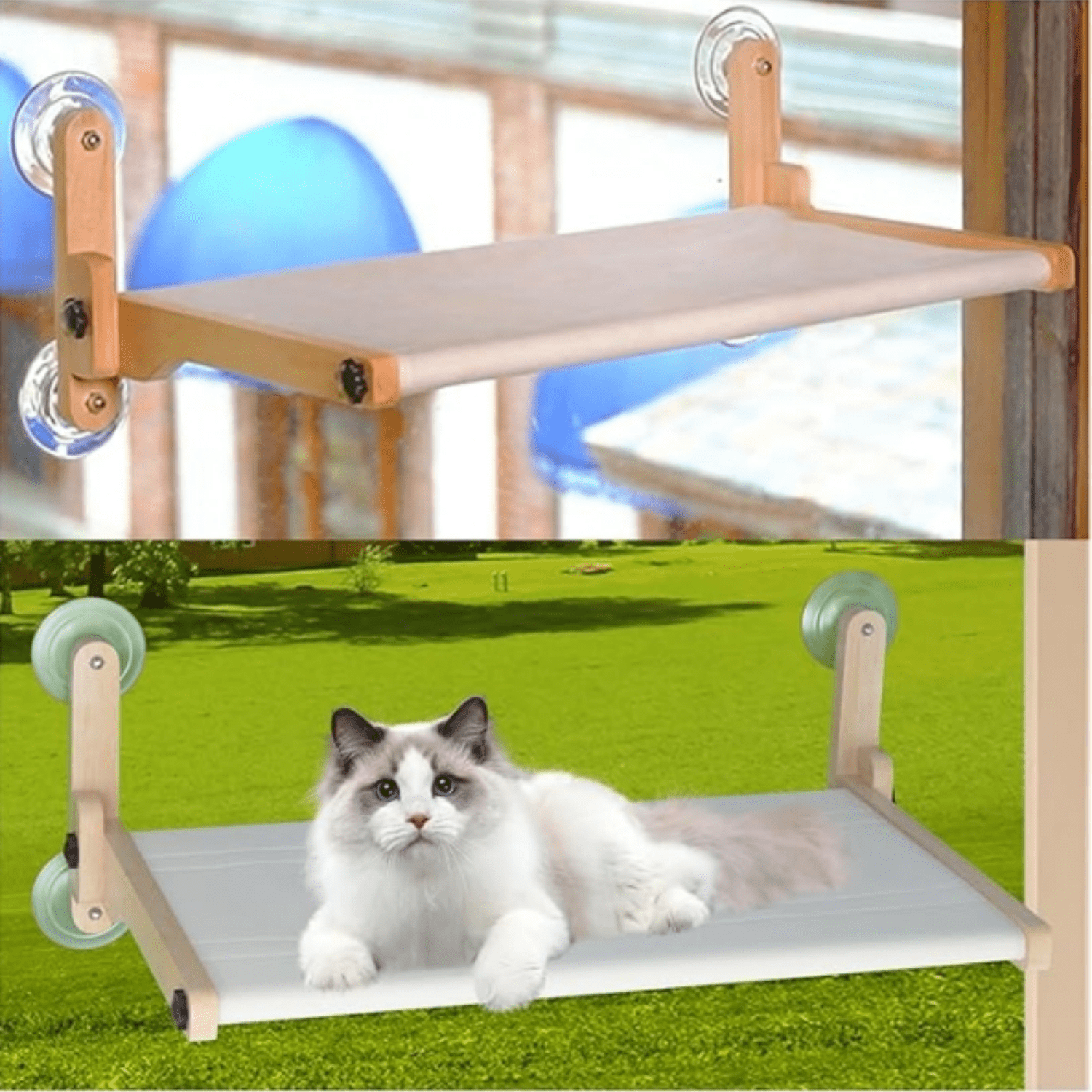 Cordless Cat Window Bed Solidwood, Suction Cups Cat Window Seat ...