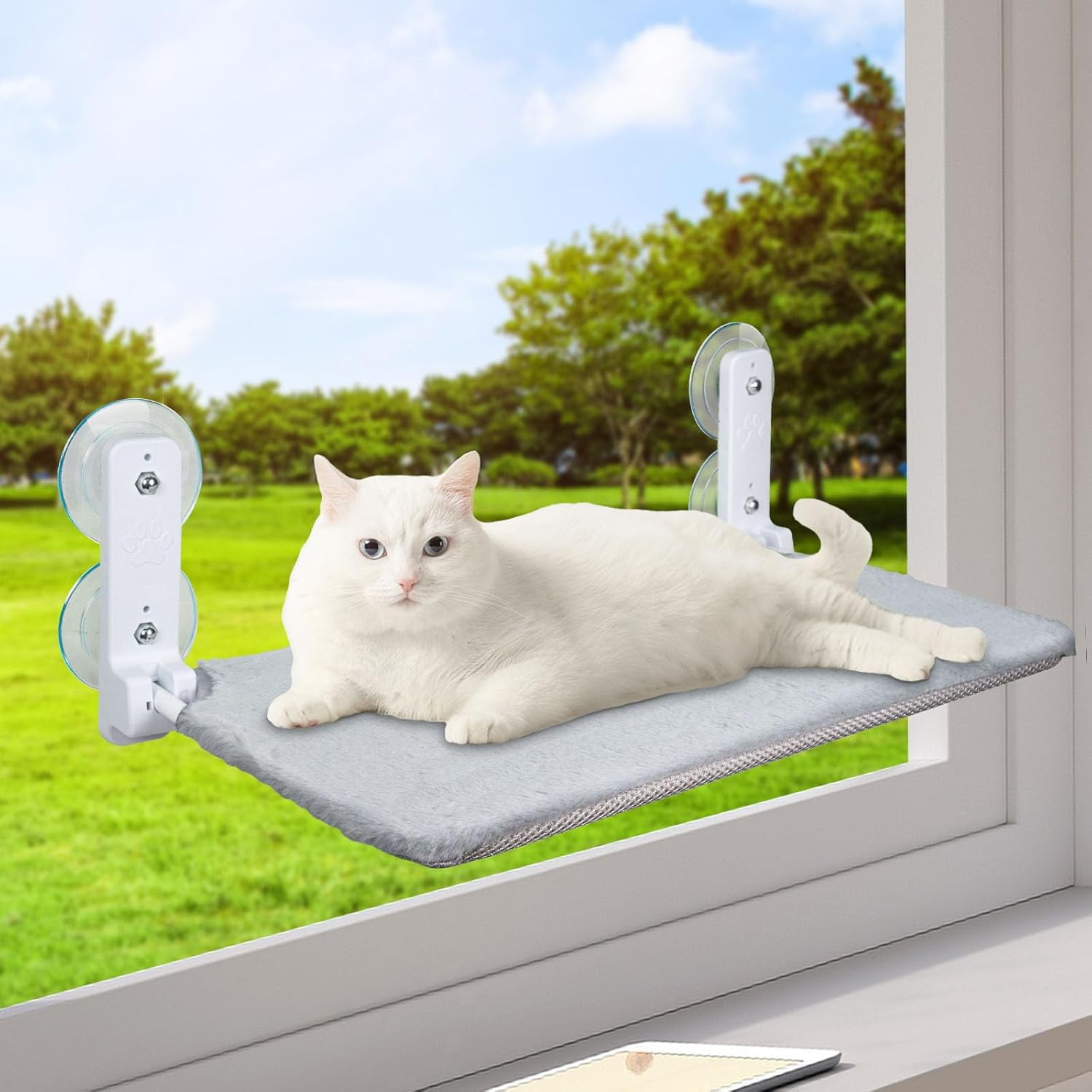 Cordless Cat Window Perch Hammock for Wall with 4 Suction Cups Anchor ...