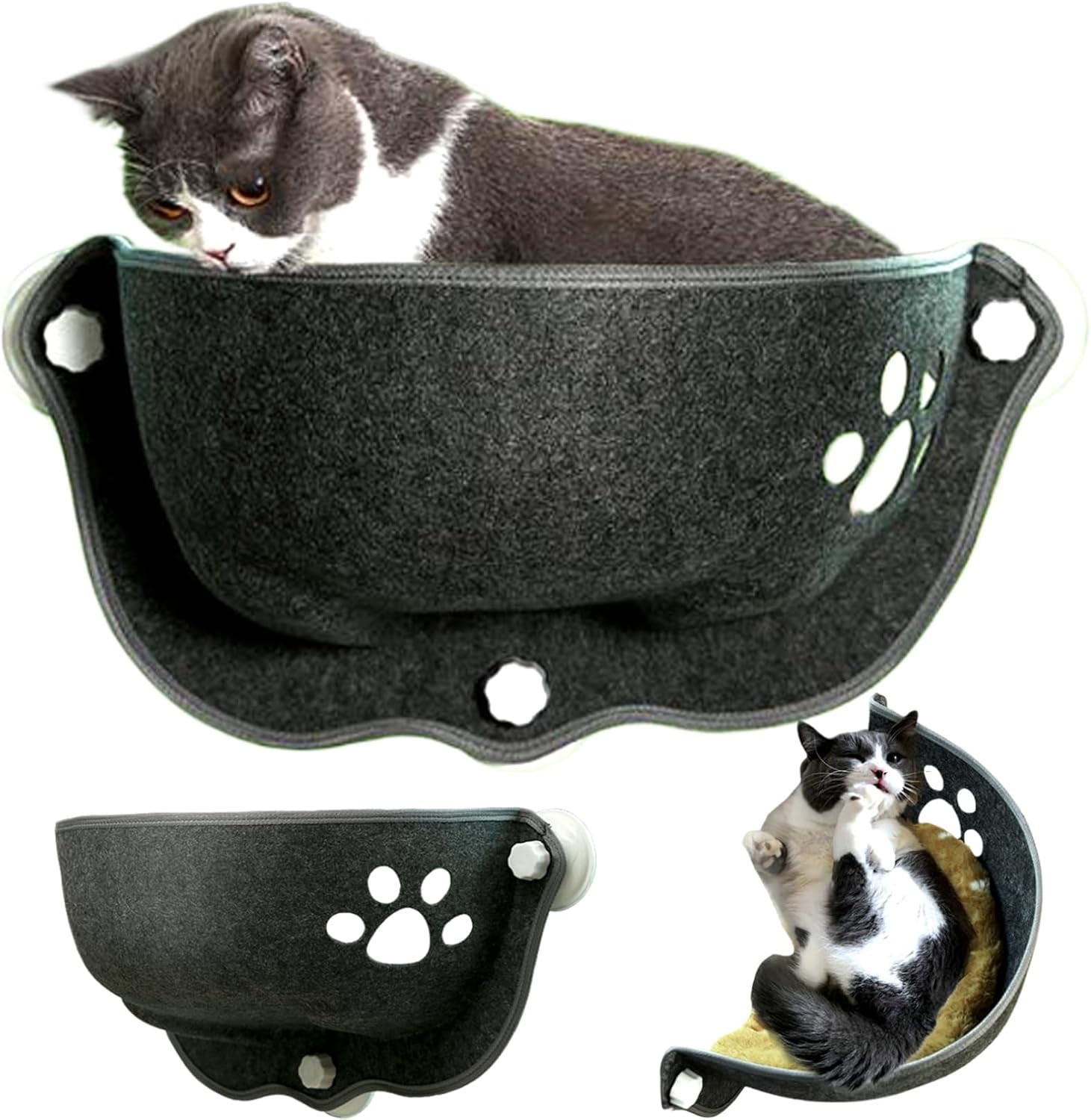 Cordless Cat Window Perch|Suction Cup Cat Bed Window Half-Moon Shape ...