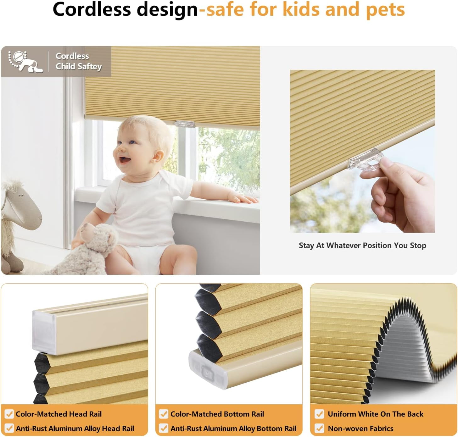 Cordless Cellular Shades, Blackout Privacy Honeycomb Shades for Home, Thermal Insulation Noise ...