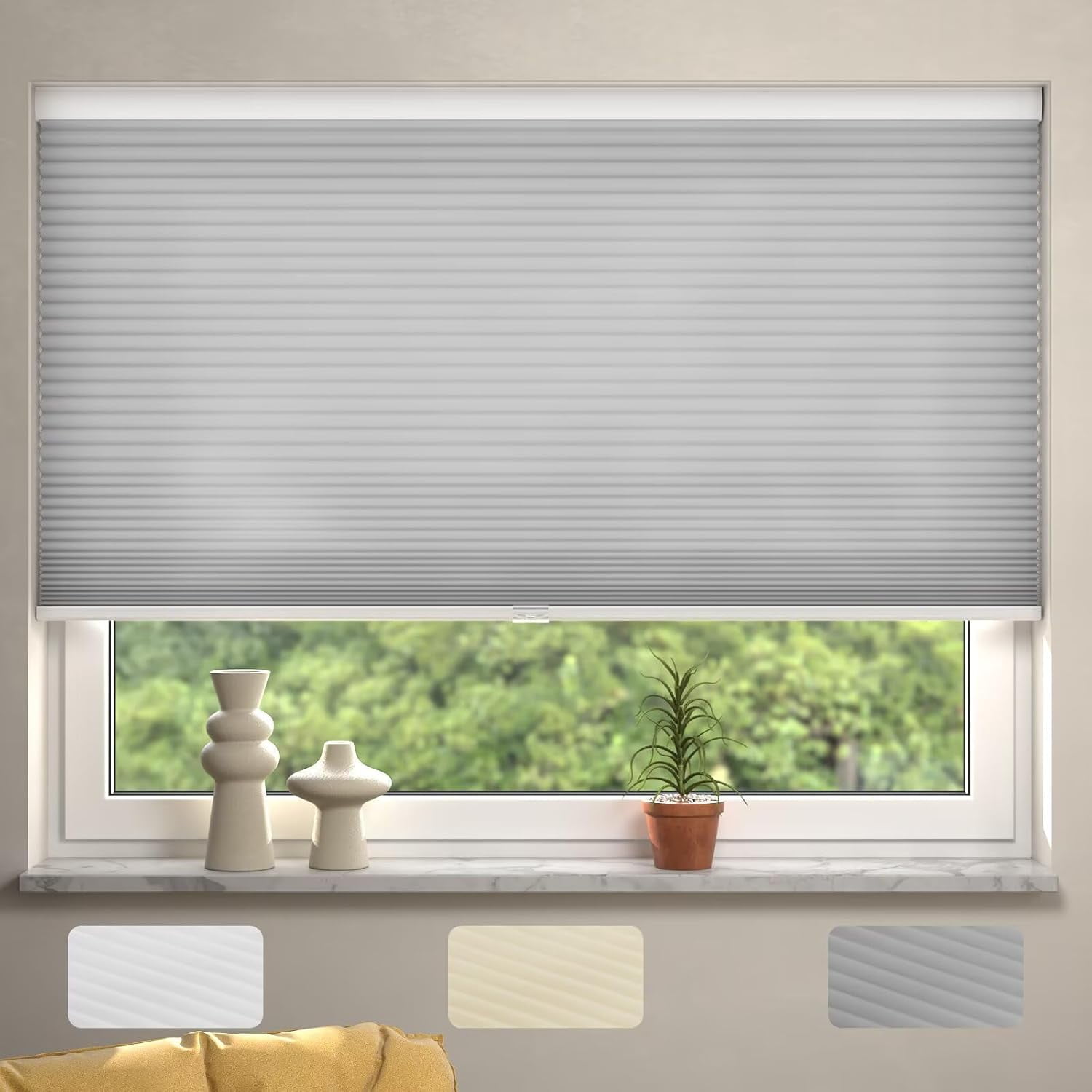 Cordless Cellular Window Shades Light Filtering Blinds, 1.5" Honeycomb ...