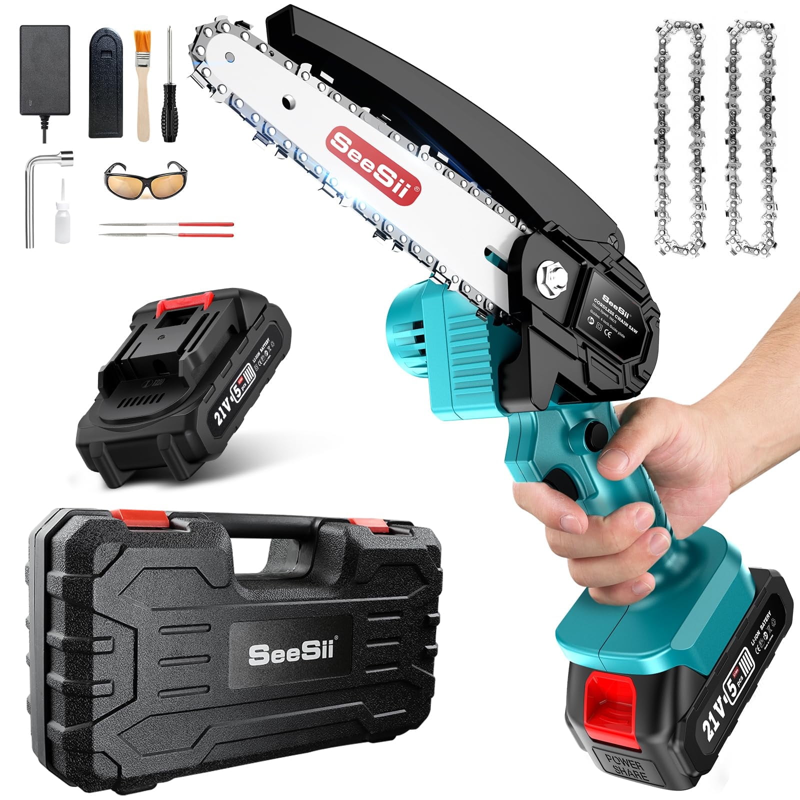 Seesii Cordless Chainsaw 6-inch, Power Mini Chainsaw with 1x Battery ...