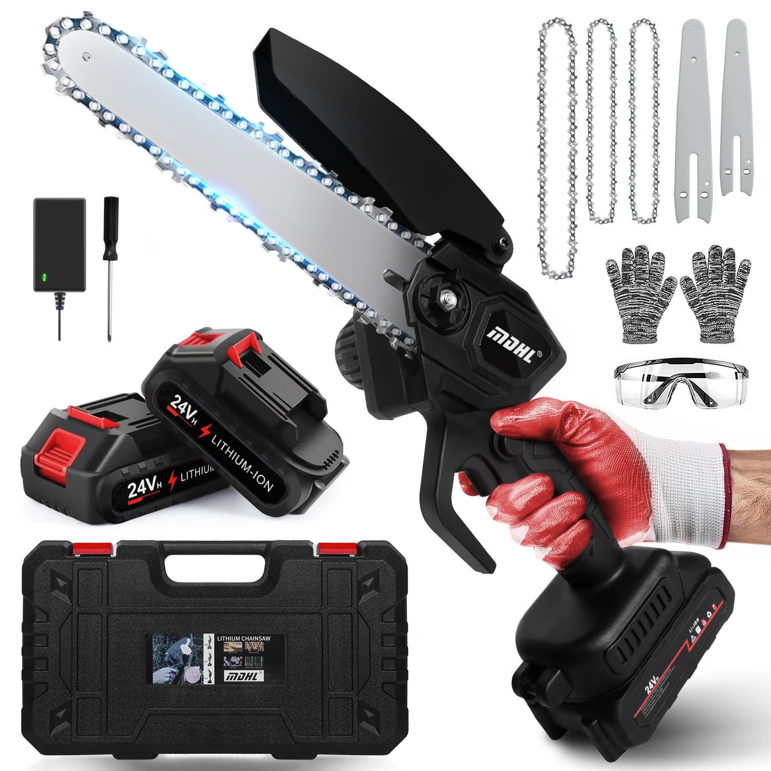 HDJ Cordless Mini Chainsaw, 6-8 Inch Portable Handheld Electric ...
