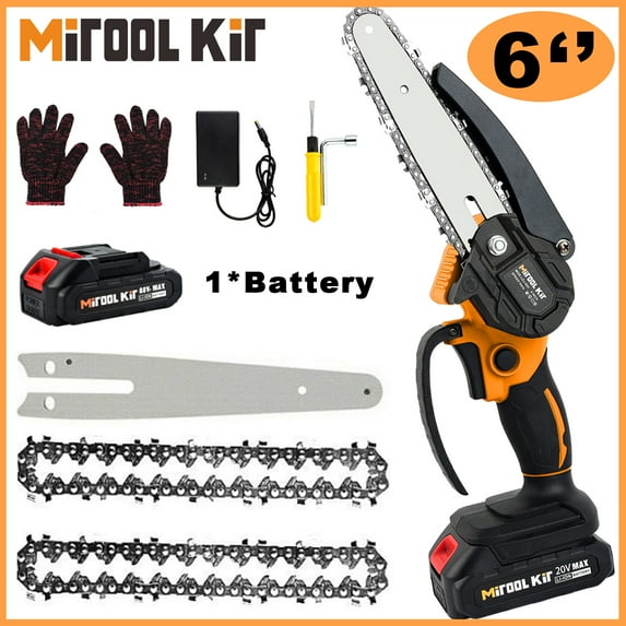 Cordless Chainsaw W/2000mah Battery +2 Chains 6-Inch Hand-held Mini ...