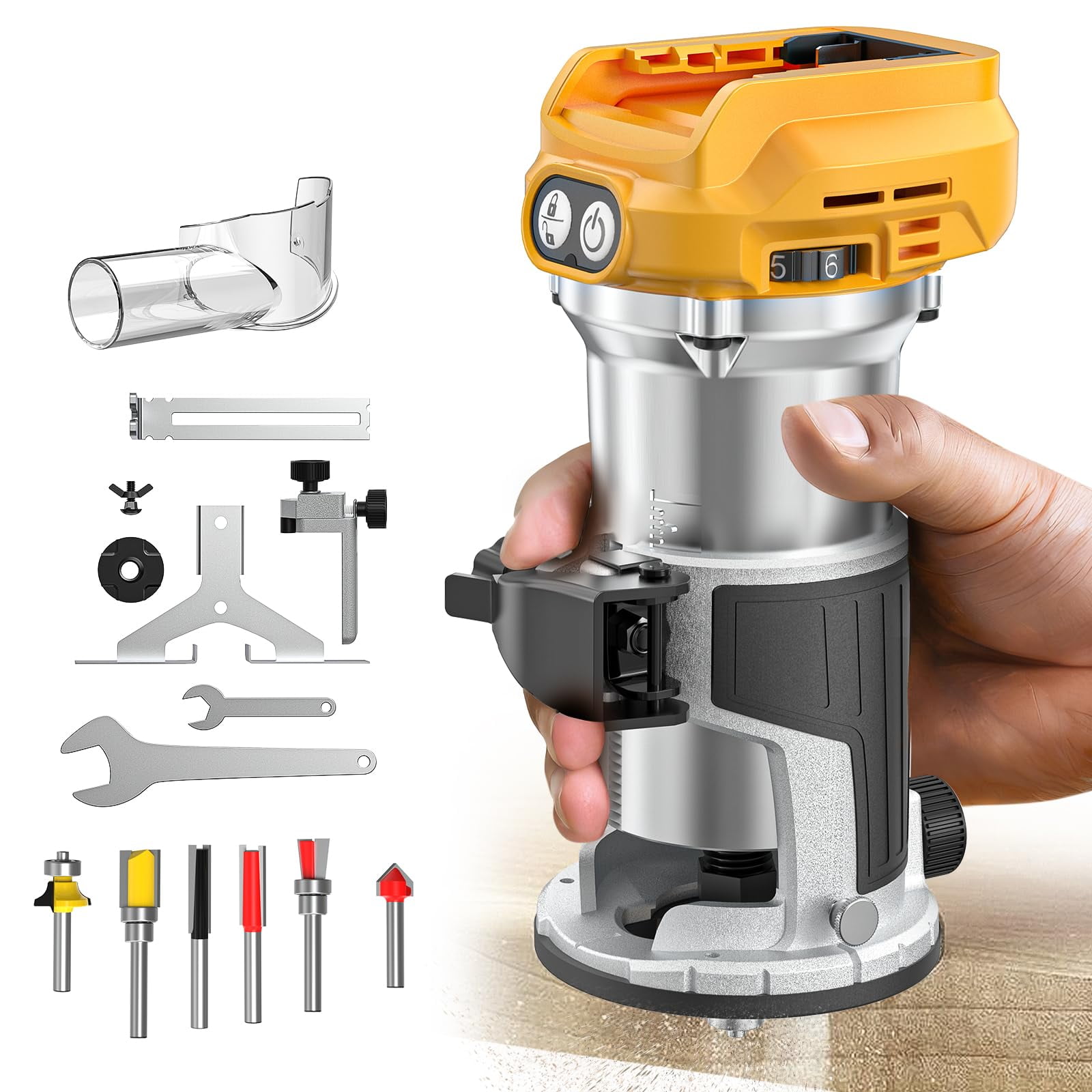 Cordless Compact Router for DeWalt 20V Battery (Bare Tool), 6 Variable ...
