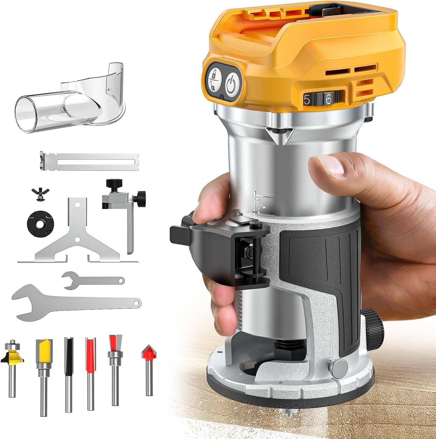 Cordless Compact Router for DeWalt 20V Battery (Bare Tool), 6 Variable ...