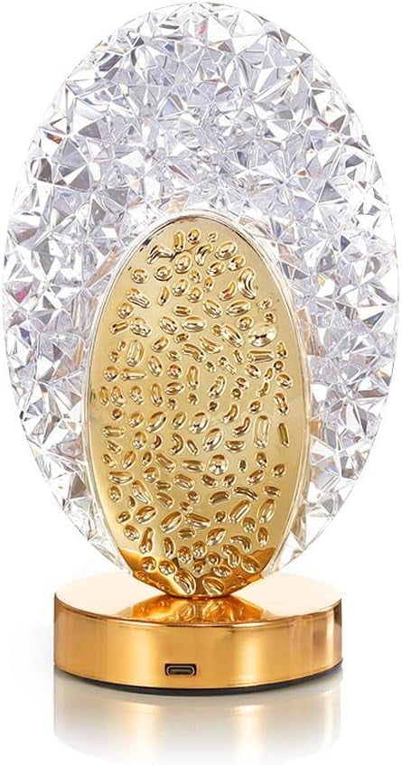 Cordless Crystal Lamp, Touch Sensor Control LED Table Lamp,3 Color ...