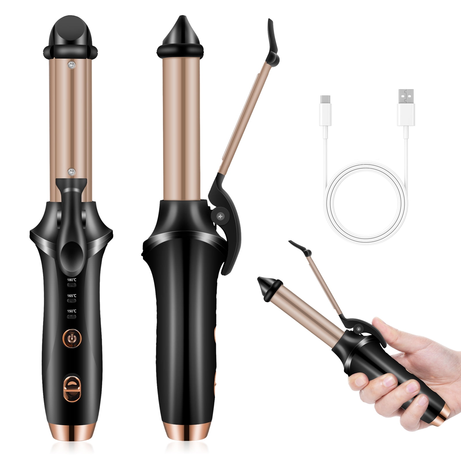 Cordless Curling Iron 1 inch, 2 in 1 Portable Rechargeable Mini Hair ...