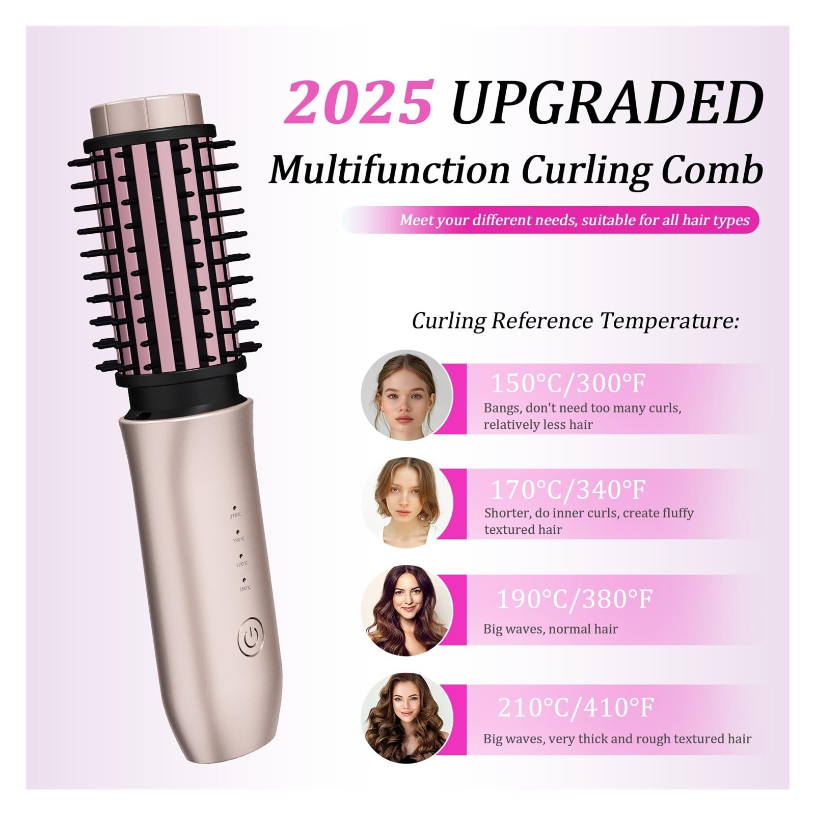 Cordless Curling Iron, 3-in-1 Portable Curling Brush, Plasma Heat ...
