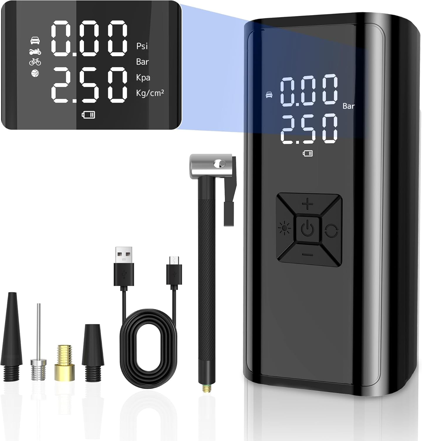 Cordless Digital Tire Inflator, 150PSI Portable Air Pump with Emergency ...
