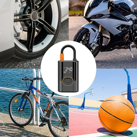 Cordless Digital Tire Inflator Portable Air Compressor with LED Light and Pressure Gauge for Car ...
