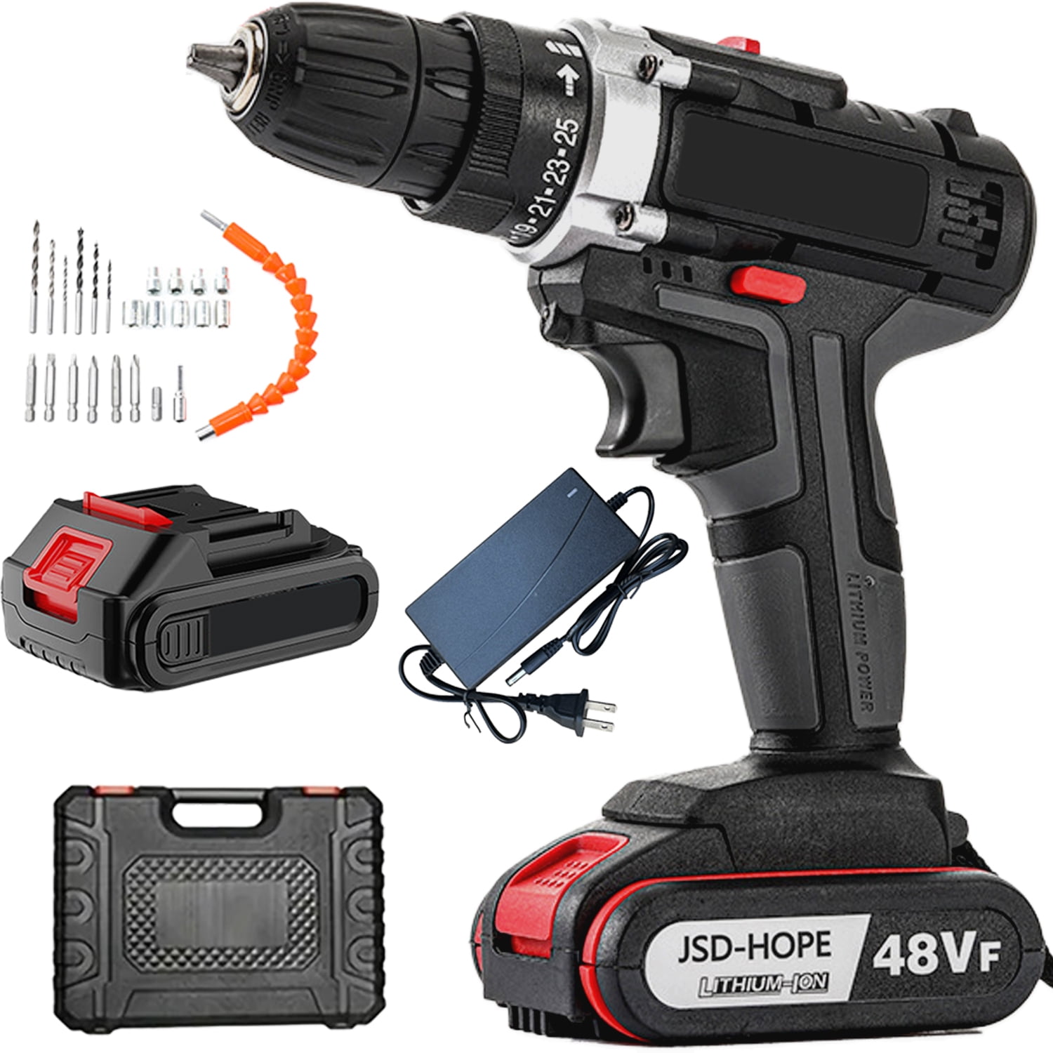 Cordless Drill 21V-2-Speed Lithium-Ion Rechargeable Hand Drill ...