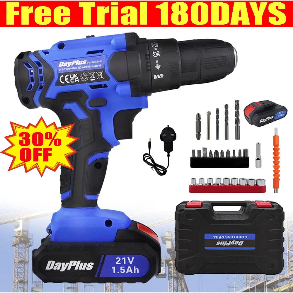 Cordless Drill Driver,21V 45Nm Bowoshen Electric Drill Set, 2 x ...
