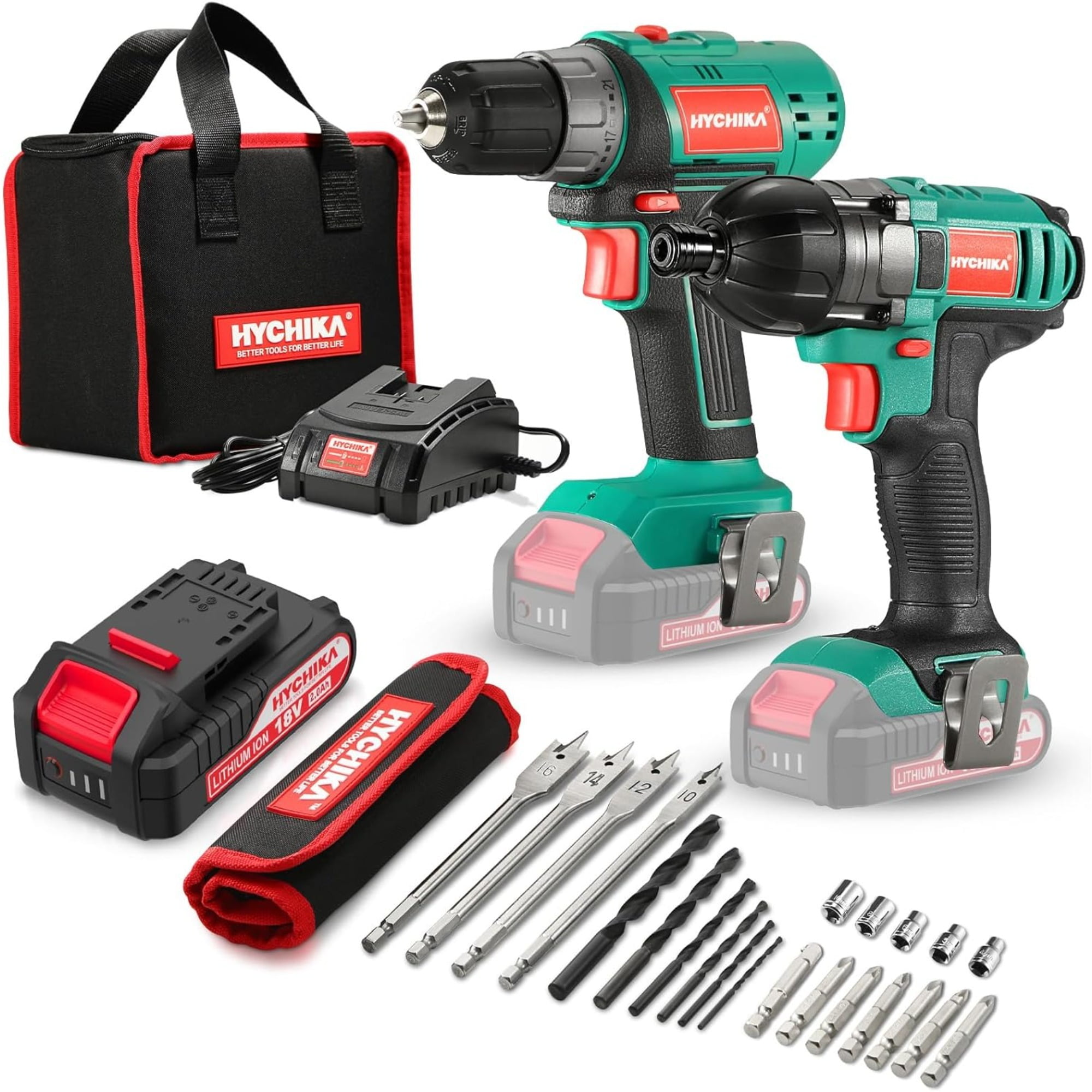 HYCHIKA Powerful 20V Cordless Drill and Impact Driver Combo Kit with ...