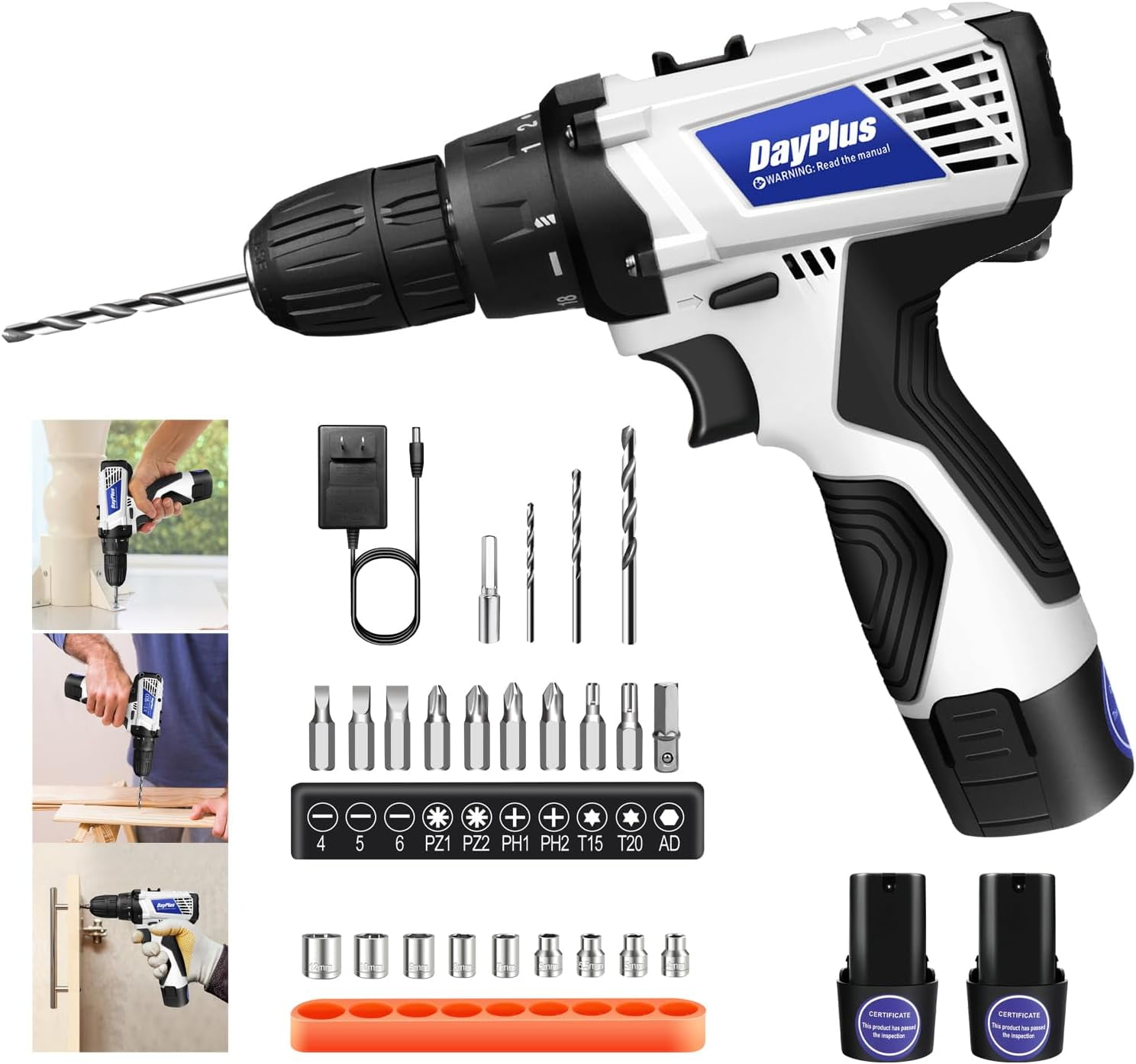 Cordless Drill , Electric Power Drill Set, 18+1 Torque, 1.3Ah Li-Ion ...