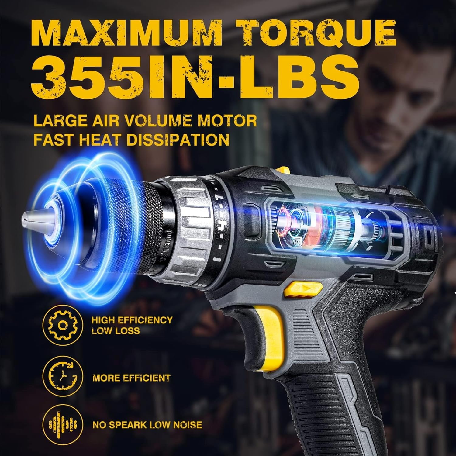 Cordless Drill Power Drill Cordless 20V 1/2'' Keyless Metal Chuck 355 ...