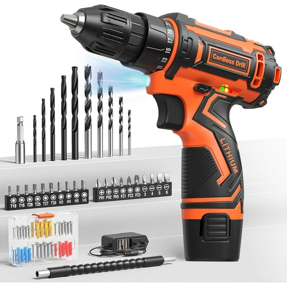 Cordless Drill Set,12V Power Drill Driver 3/8" Keyless Chuck with 92 ...