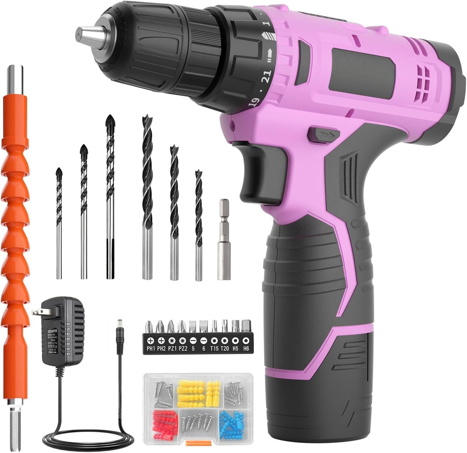 Cordless Drill Set, 12V Power Drill Set with and , 3/8'' Keyless Chuck ...