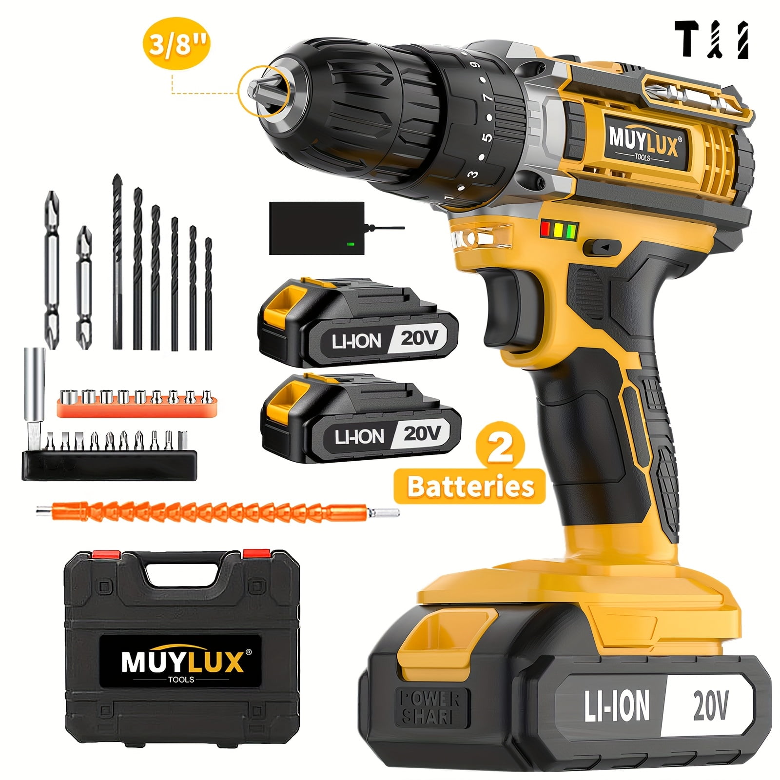 [Cordless Drill Set] 20V 2-Variable Speed Cordless Drill Set, Impact ...