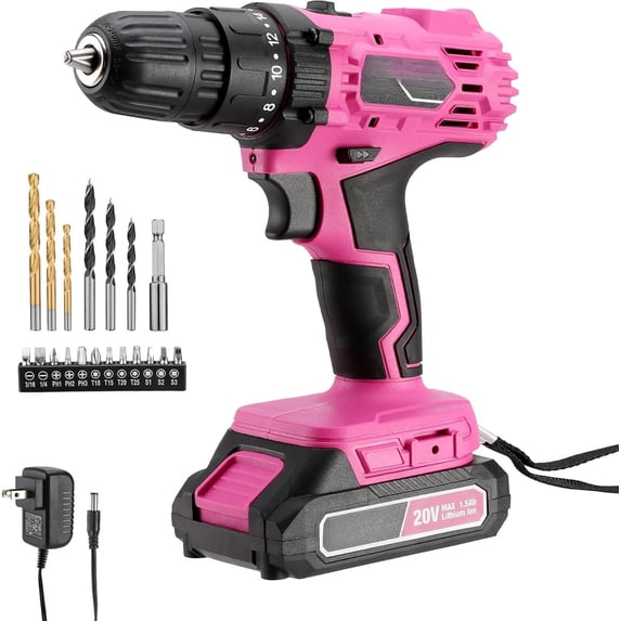 Cordless Drill Set, 20V Lithium- Power Drill Set with Light and Holder ...