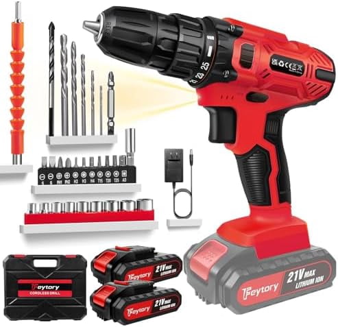 Cordless Drill Set, 21V Electric Power Drill with Battery And Charger ...