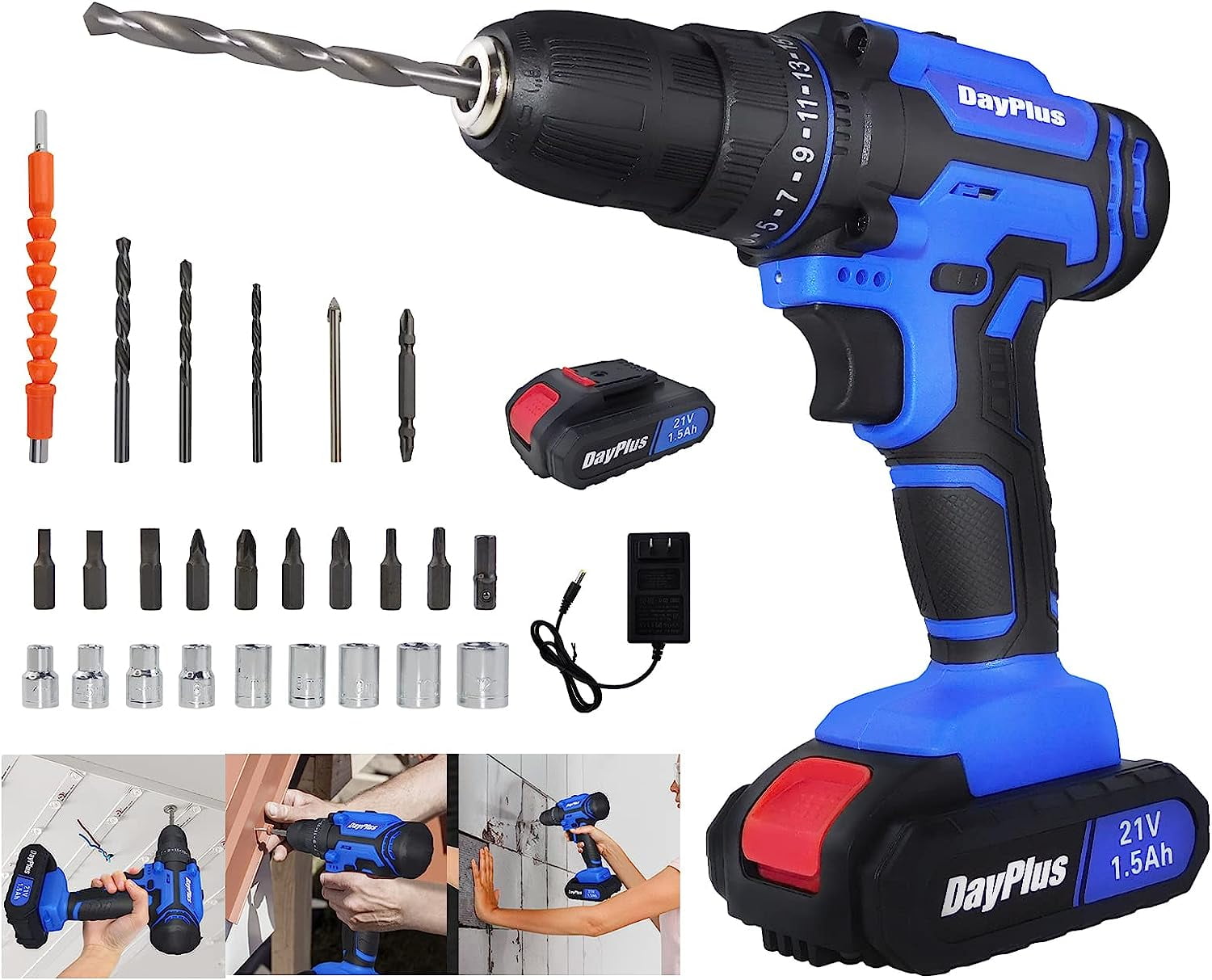 Cordless Drill Set 25+1 Torque Power Drill/Driver Kit, 21V Electric ...