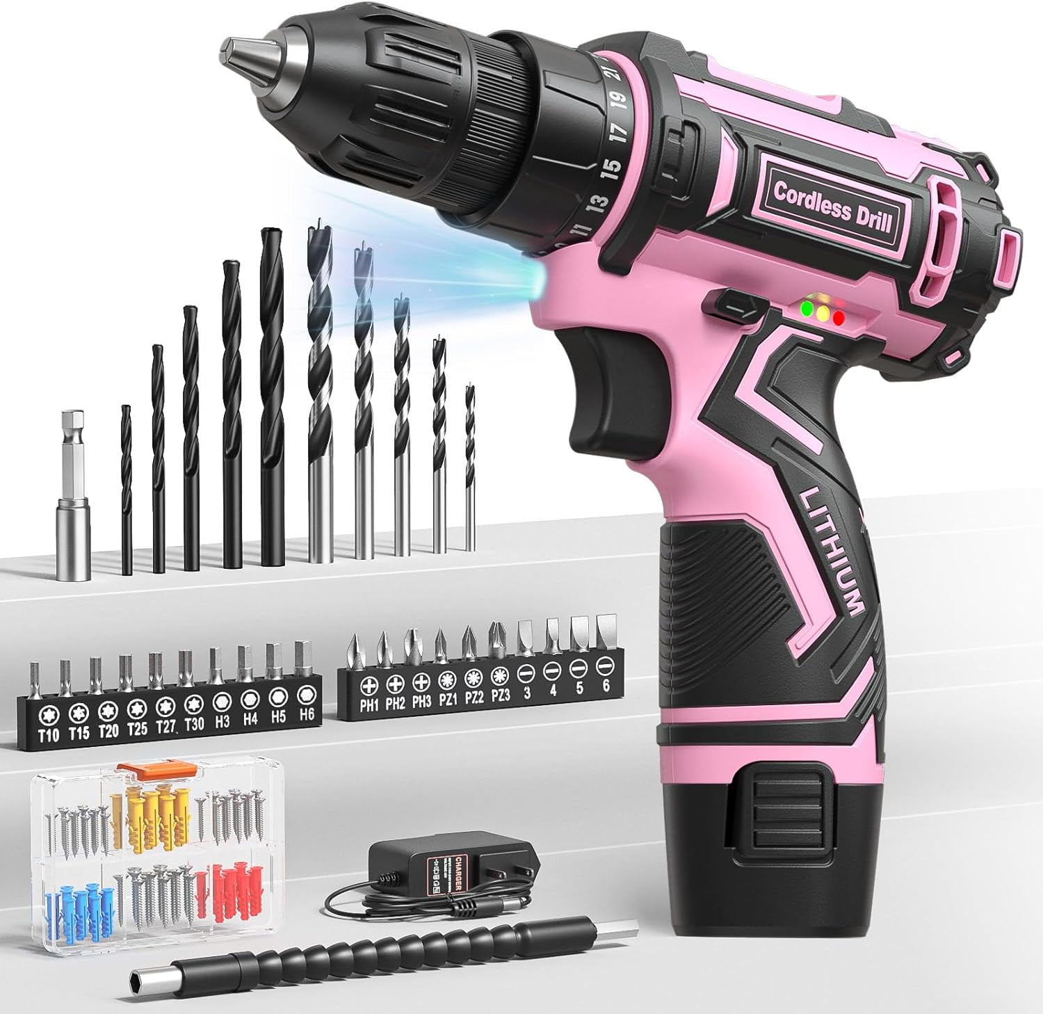 Cordless Drill Set, Power Drill for Women, Lightweight Driver with ...