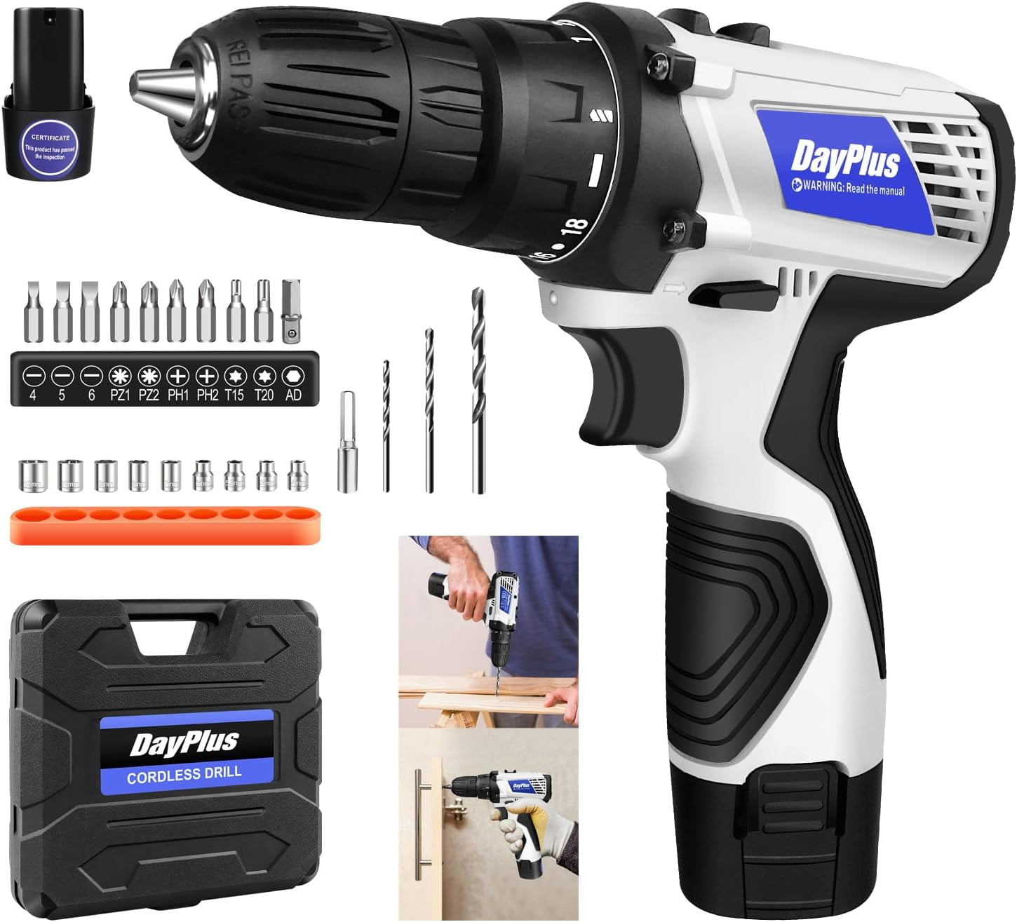 Cordless Drill Set, Power Drill Kit with 1.3Ah Battery and Charger, 2 ...