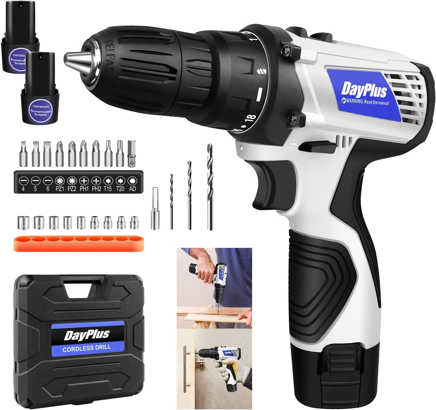 Cordless Drill Set, Power Drill Kit with 1.3Ah Battery and Charger, 2 ...