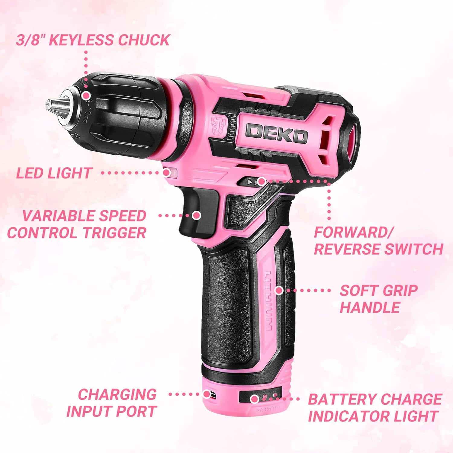 Cordless Drill Set with LED Light, 12V 800RPM Power Drill for Women ...