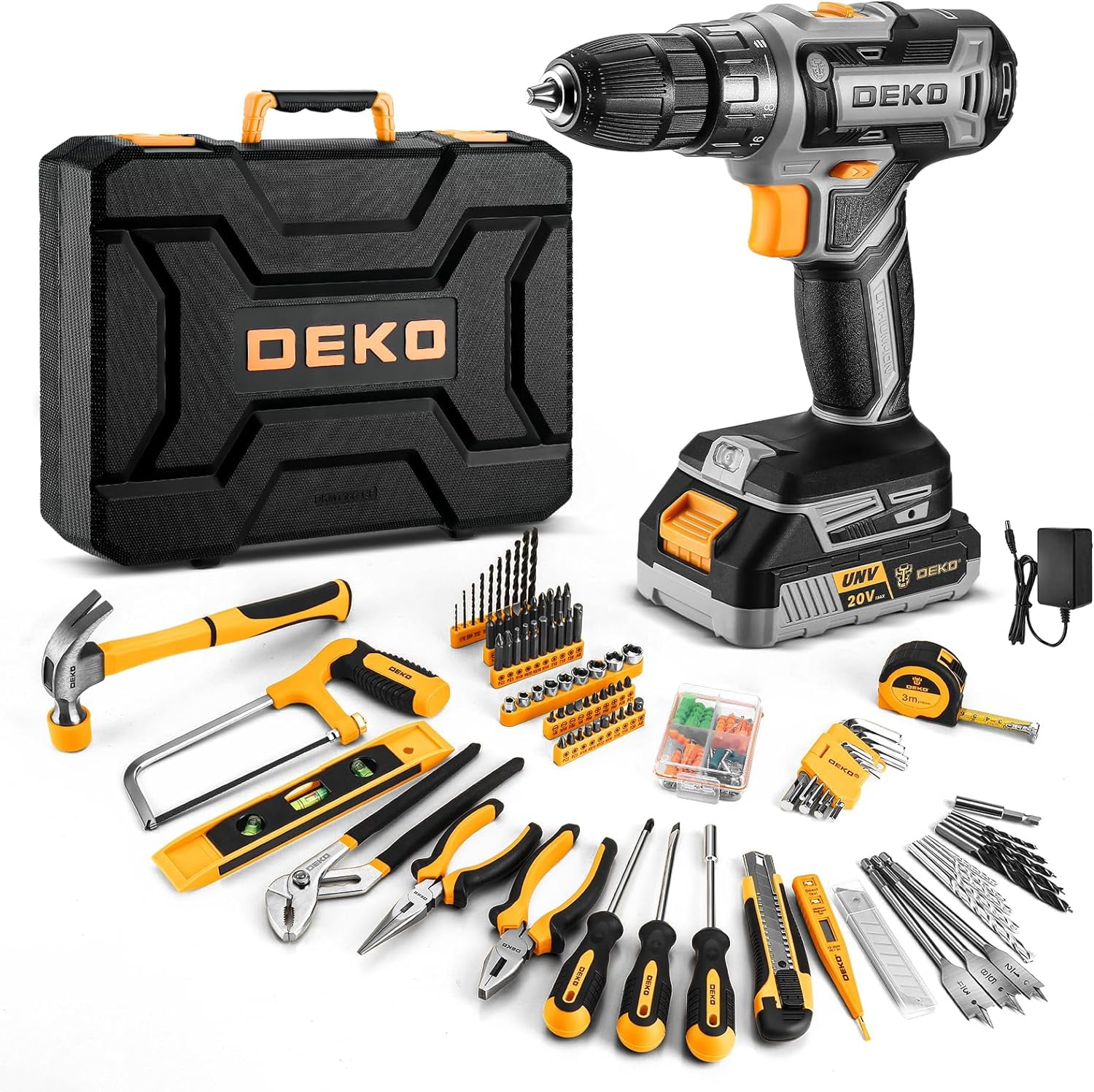 Cordless Drill Tool Kit Set: 20V Power Drill Tool Box with Battery ...