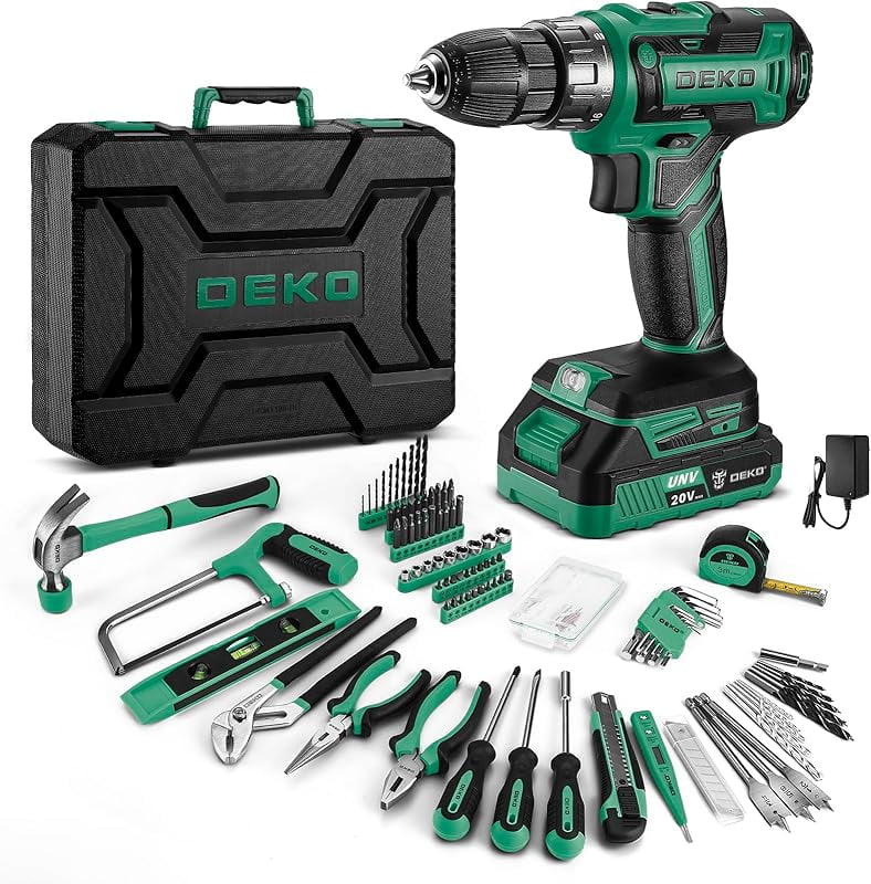 Cordless Drill Tool Kit Set: 20V Power Drill Tool Box with Battery ...