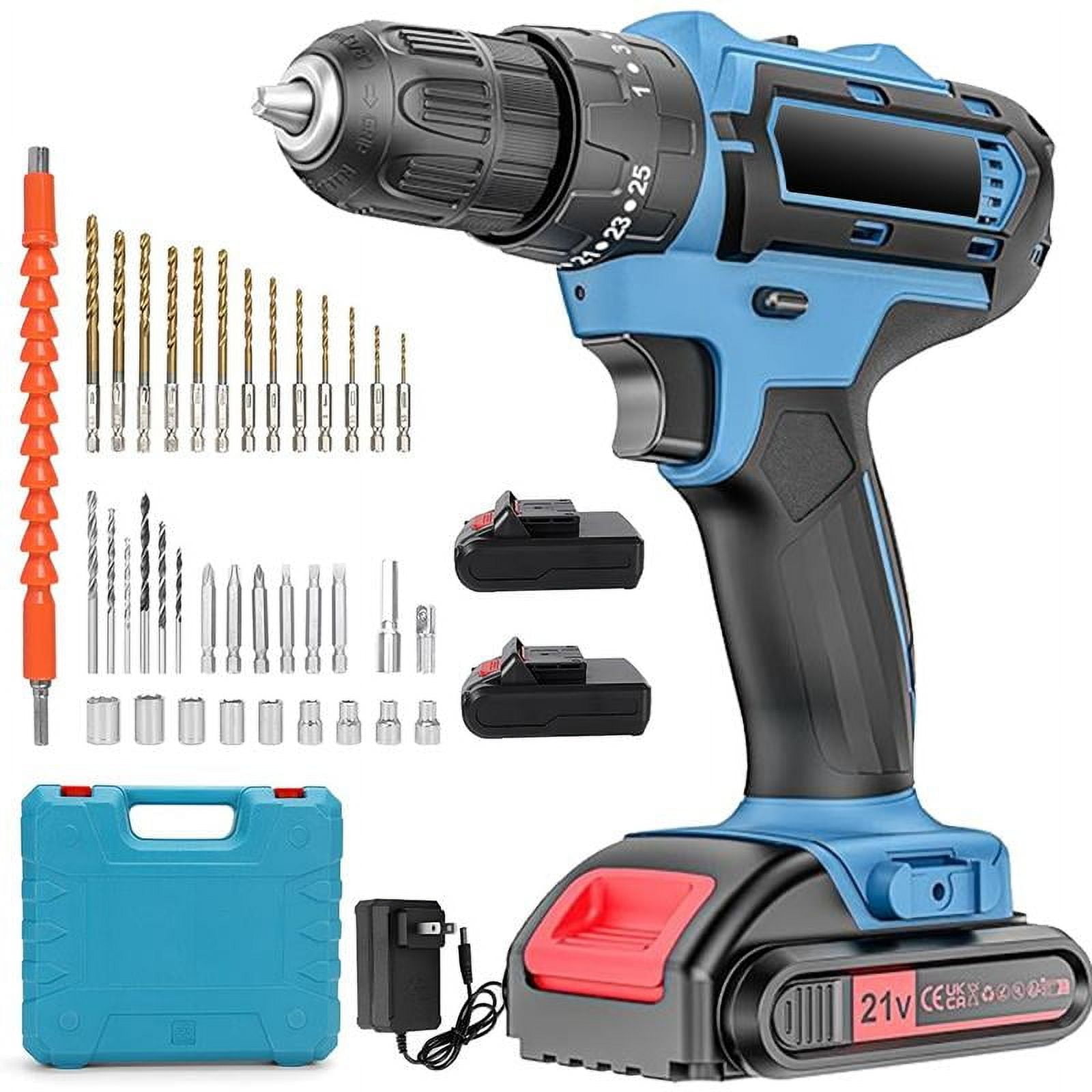 Cordless Drill Tool Set 21V Electric Power Drill with 1.5AhLithium-ion ...