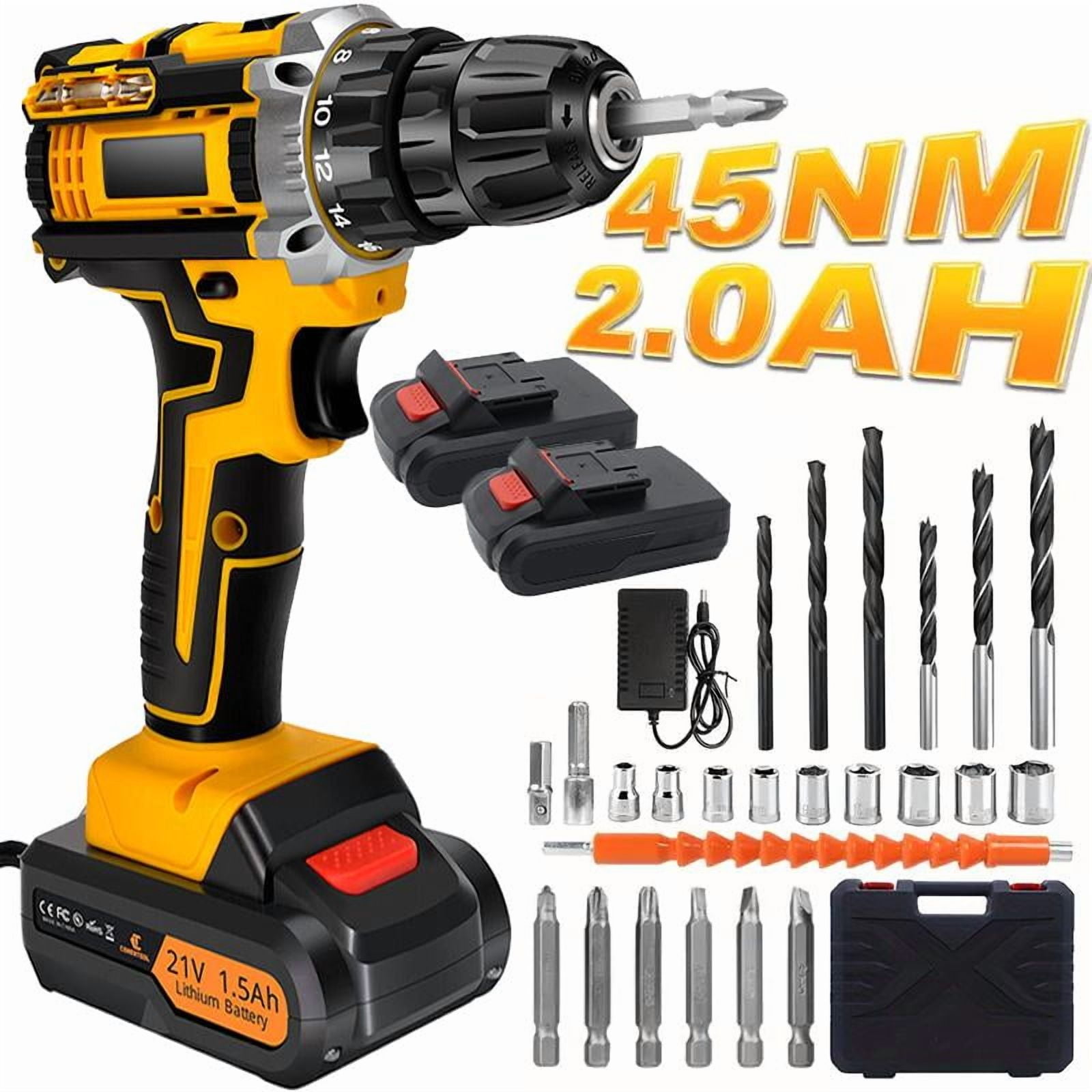 Cordless Drill Tool Set 21V Electric Power Drill with 1.5AhLithium-ion ...